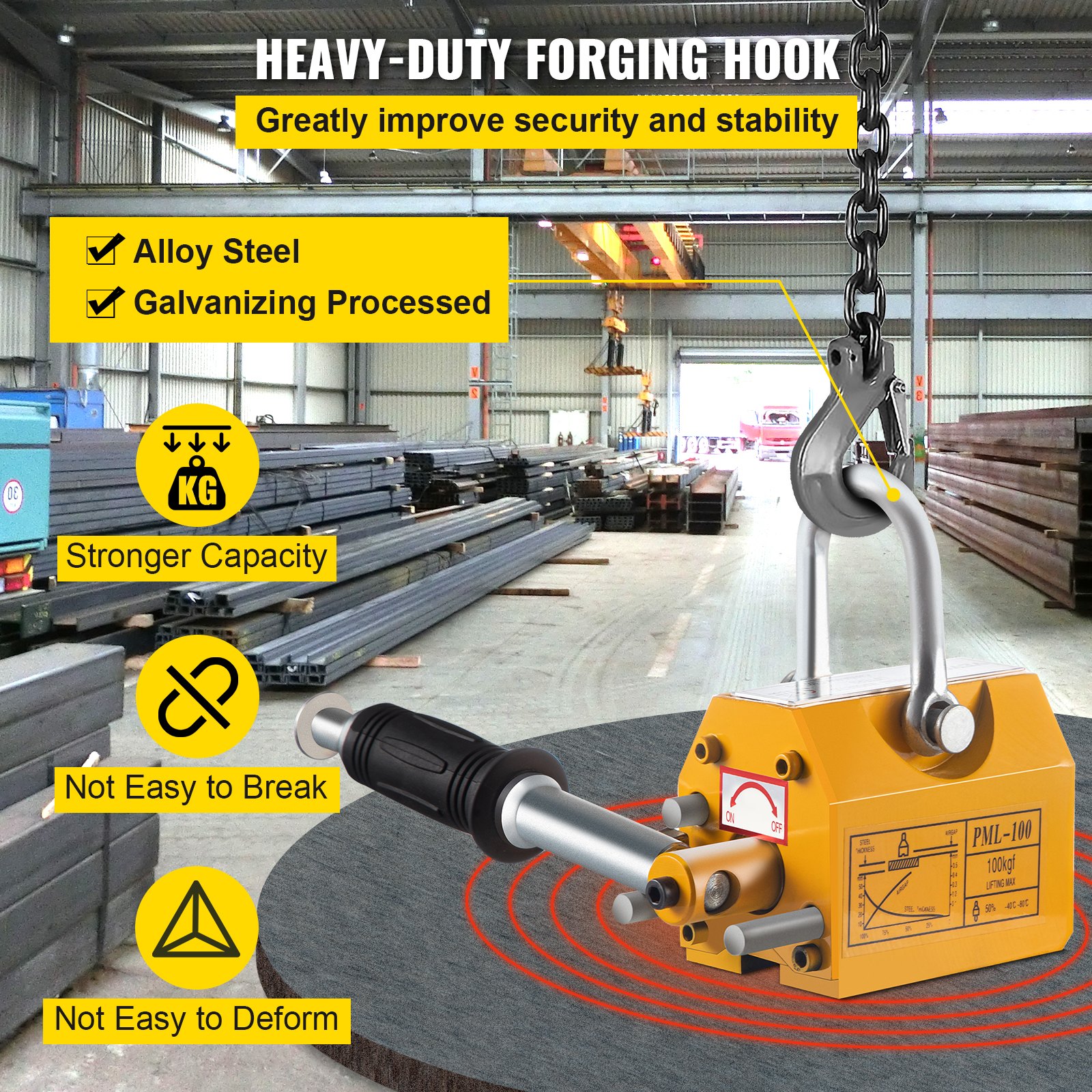 100 KG Stahl Magnetischer Heber Heavy Duty Crane Hoist Hubmagneten ...