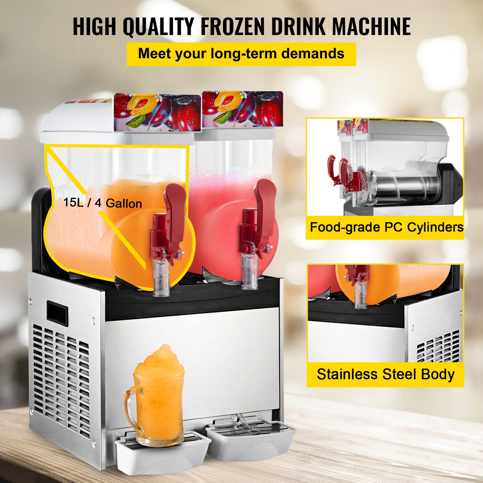 VEVOR Kommerziell Slusheis Maschine 15 L x 2, Slush Eismaschine 400 W ...