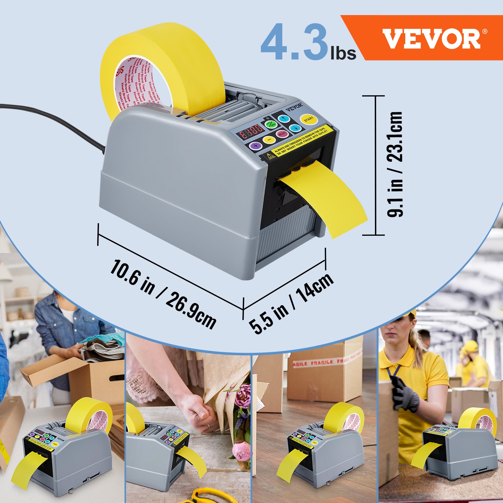 VEVOR Tape Dispenser ZCUT-9 elektronisch Klebebandspender Grau, 25 W ...