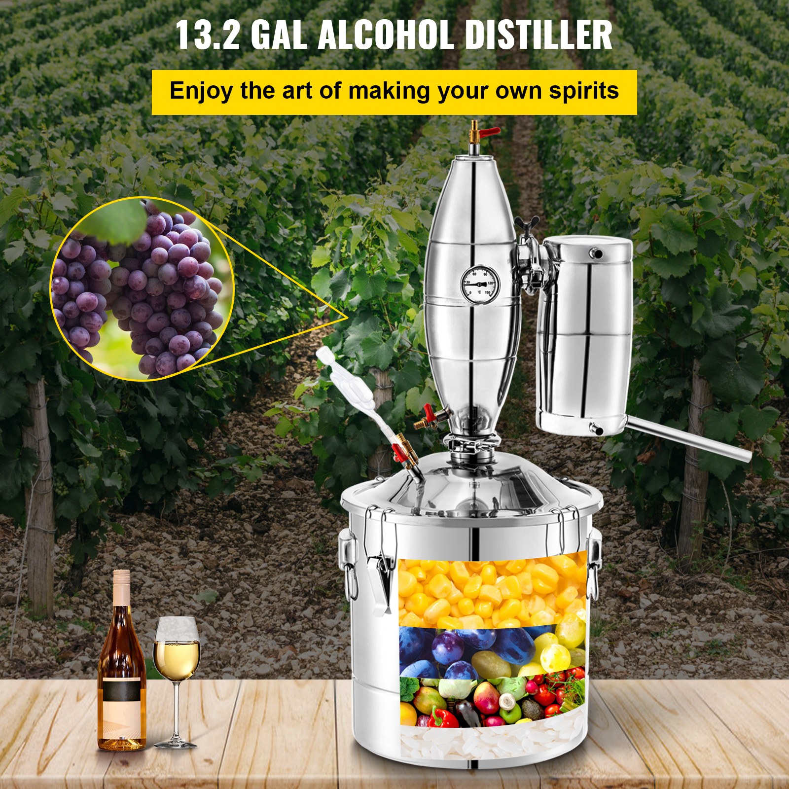 50l/13gal Alkohol Destilliergerät Distiller Reinerer Likör Wein Kupfer ...