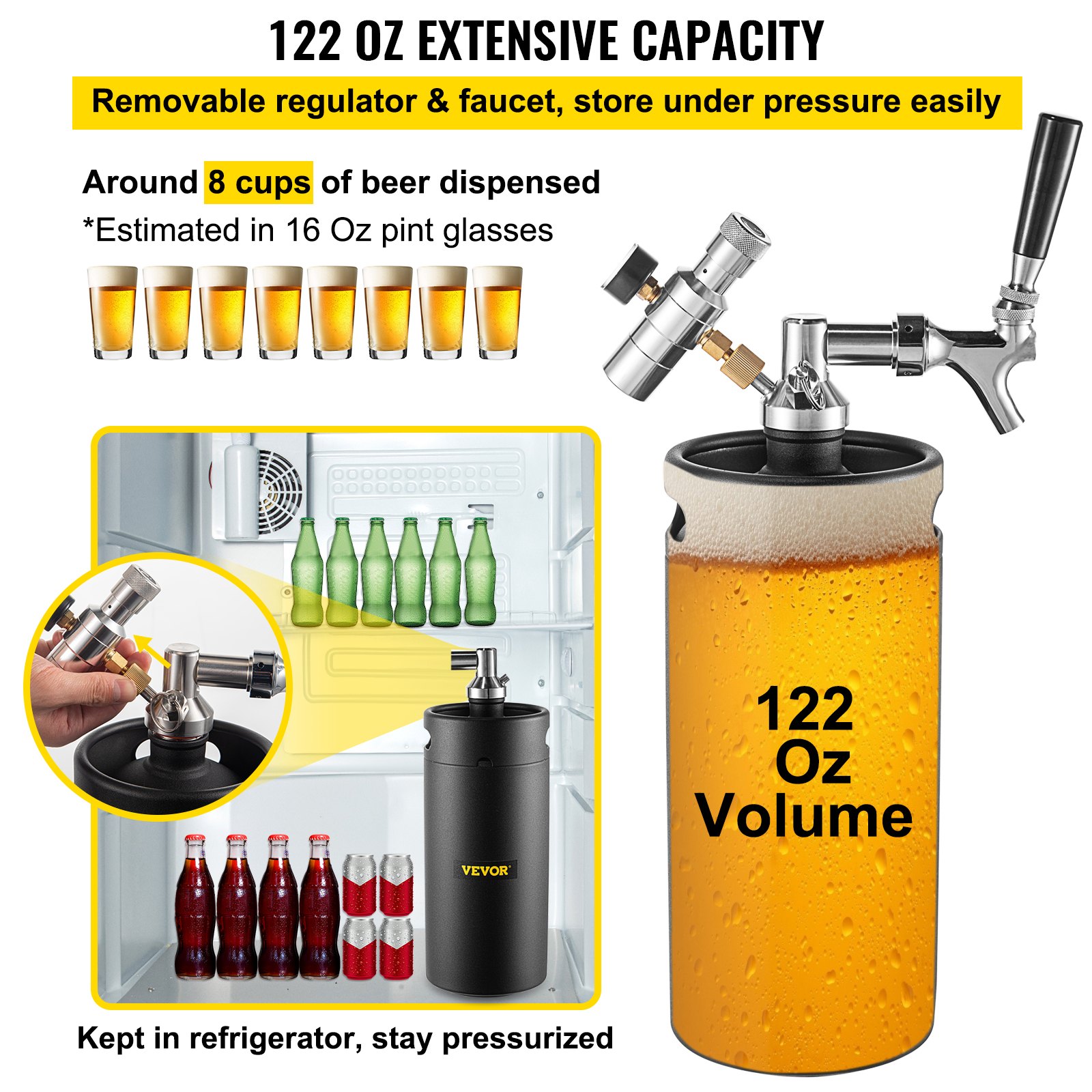 VEVOR Bierzapfanlage, 4 L Mini Edelstahl Fass Bierbraugerät Edelstahl ...