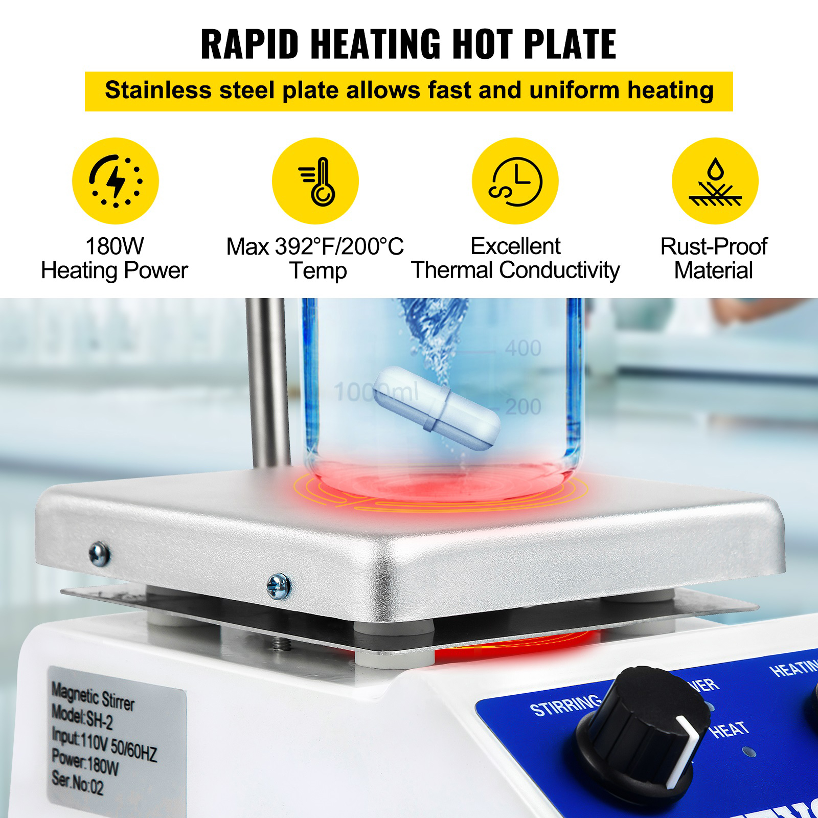 Sh-2 Magnetrührer Thermostat Heizung Digitale Anzeige Heizplatte 180w ...