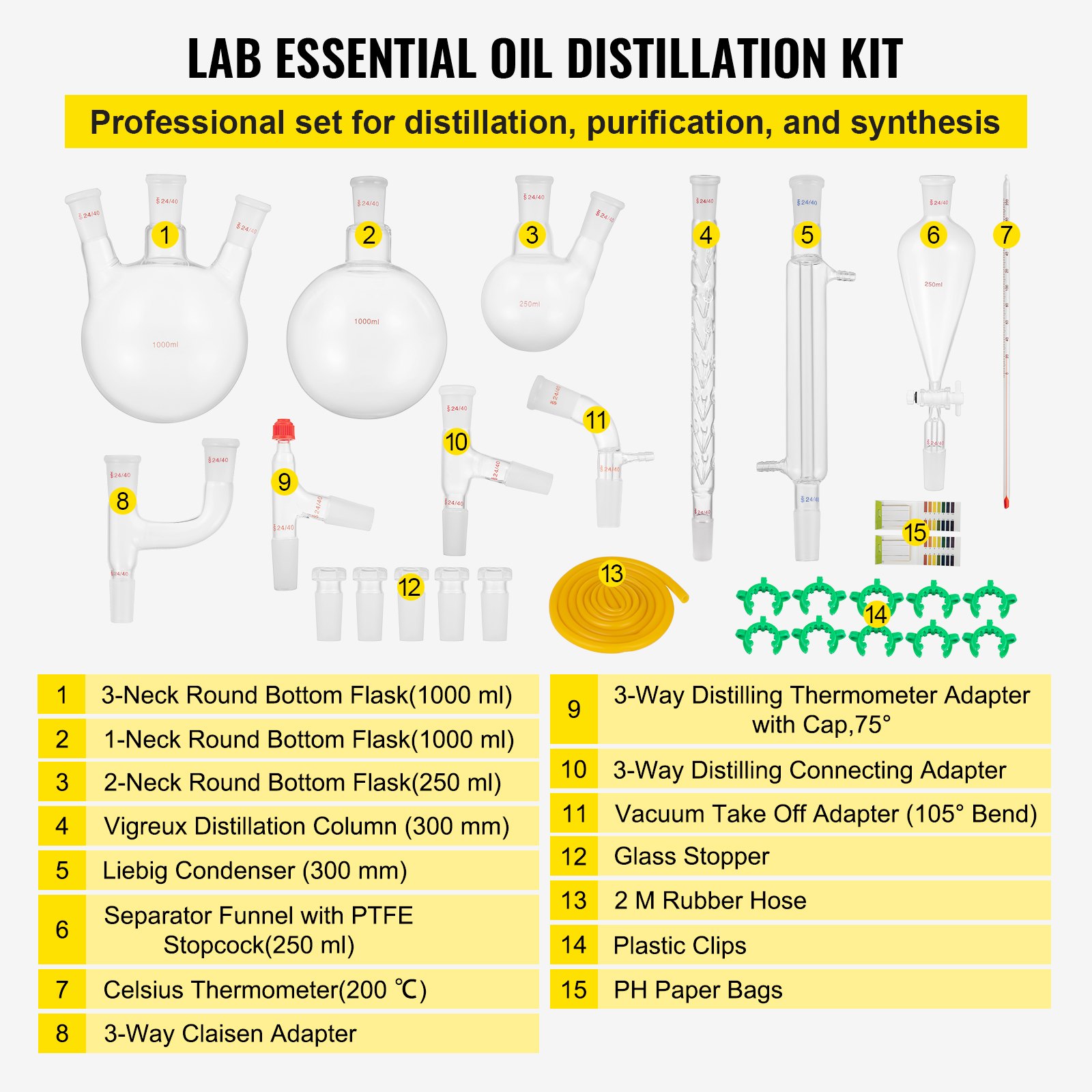 VEVOR Laboratory Glass Set 24 40, Laboratory Glass Kitmit ...
