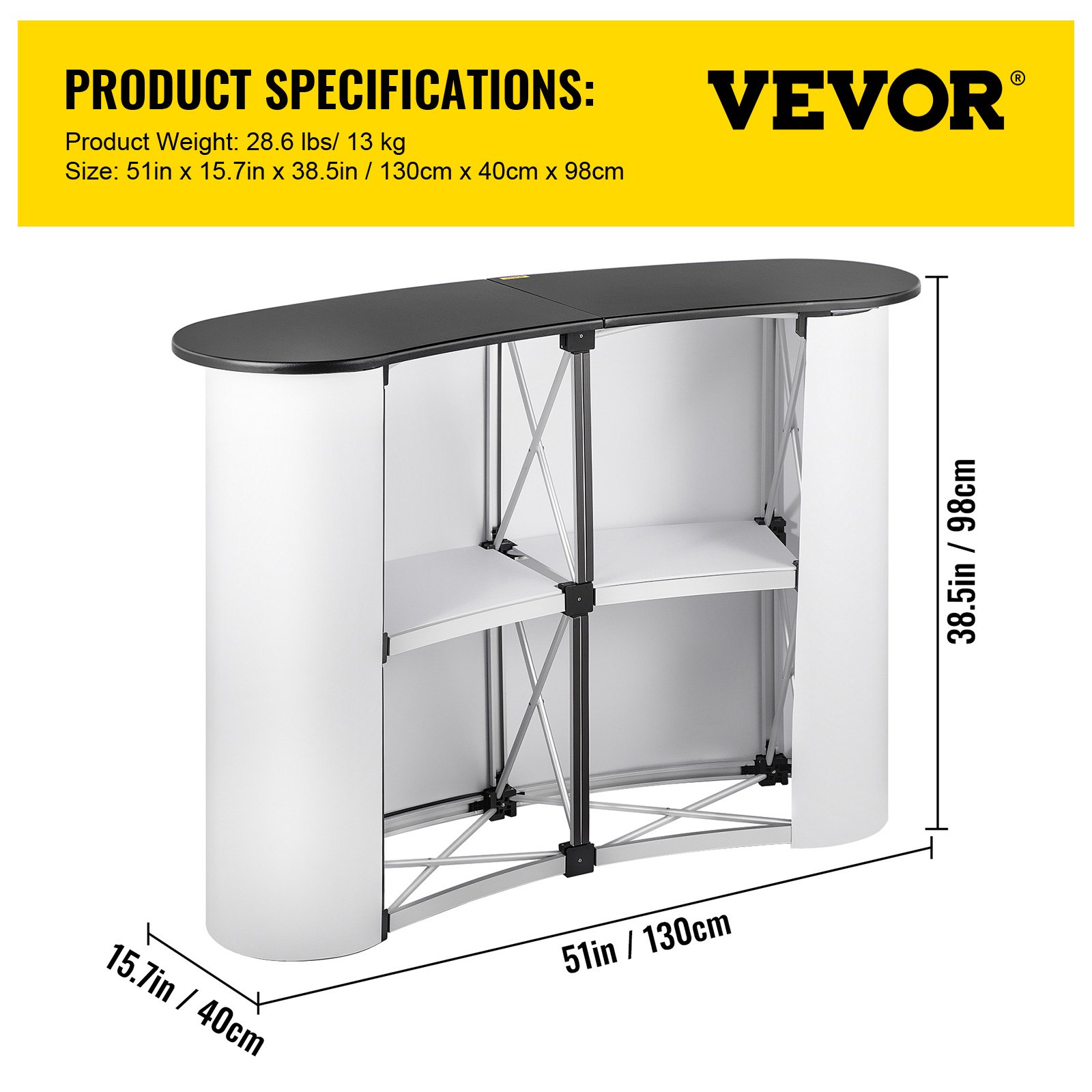 VEVOR Messetheke Faltbar 130 x 40 x 98 cm Ausstellungsstand ...