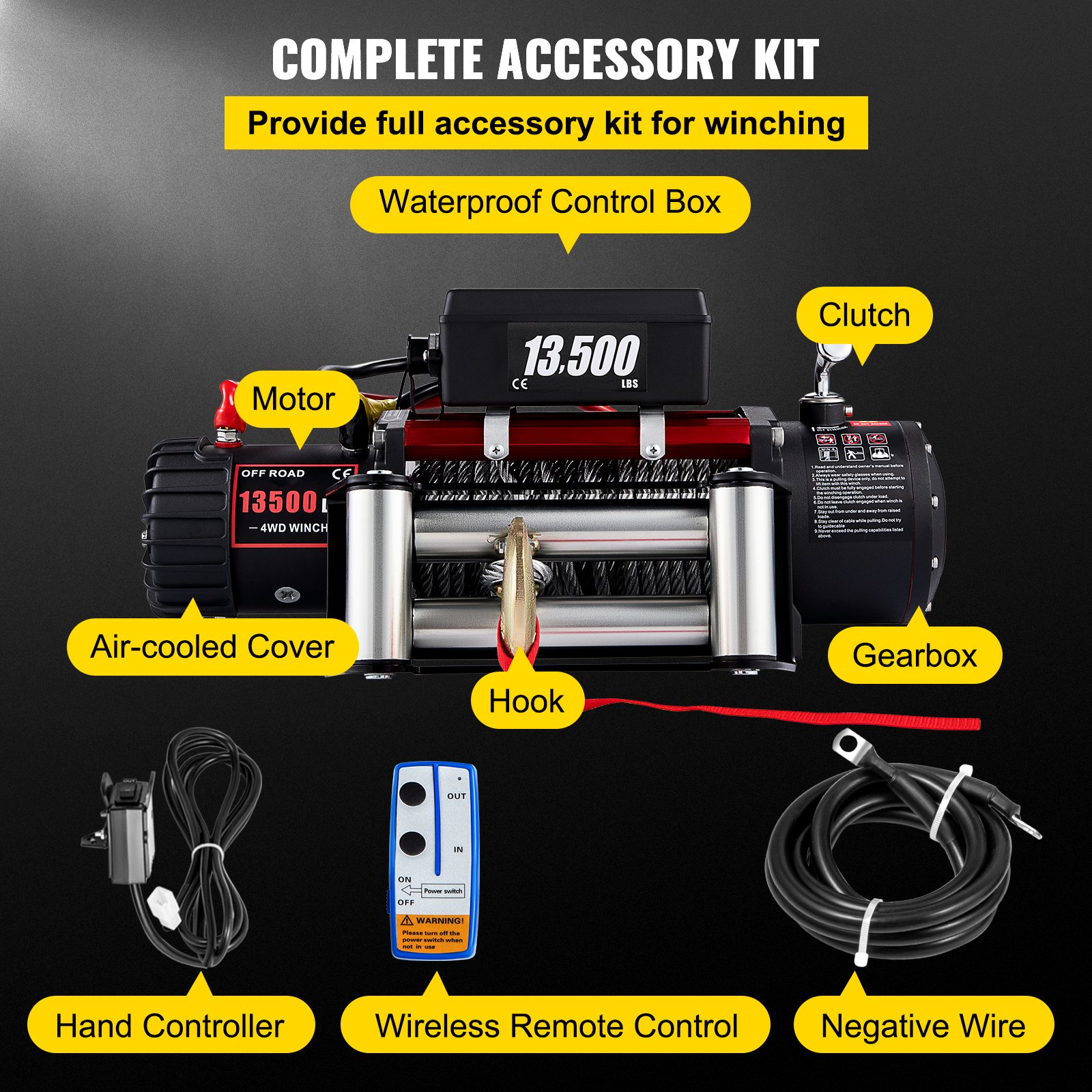 Treuil Electrique 6123KG/13500lbs 12V Télécommande Corde Traction 4X4 ...