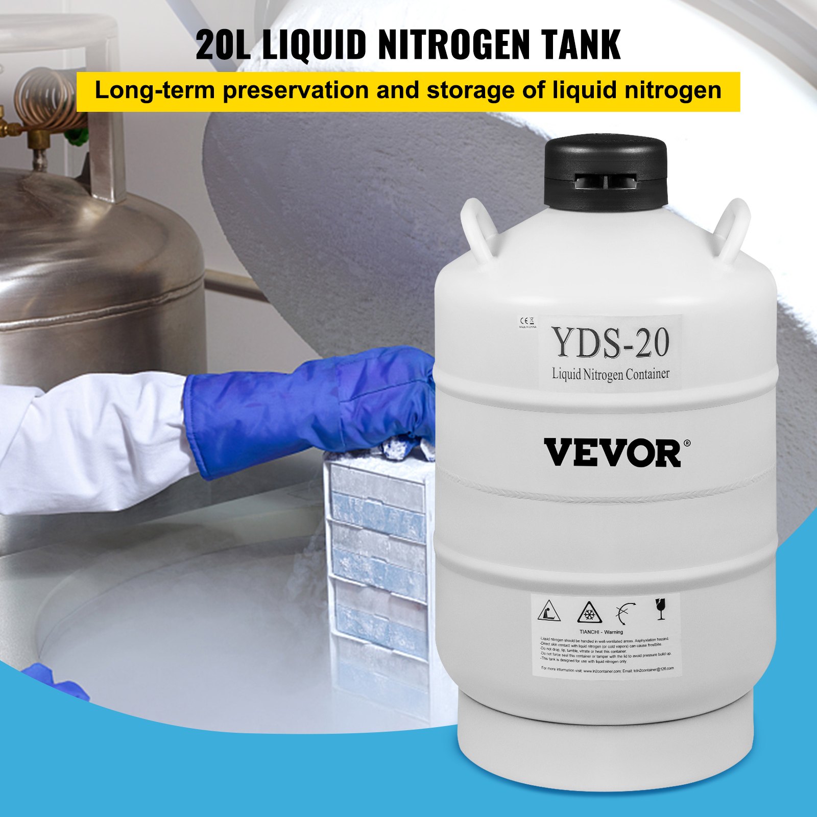VEVOR Conteneur d'Azote Liquide 20 L, Récipient Cryogénique d'Azote ...