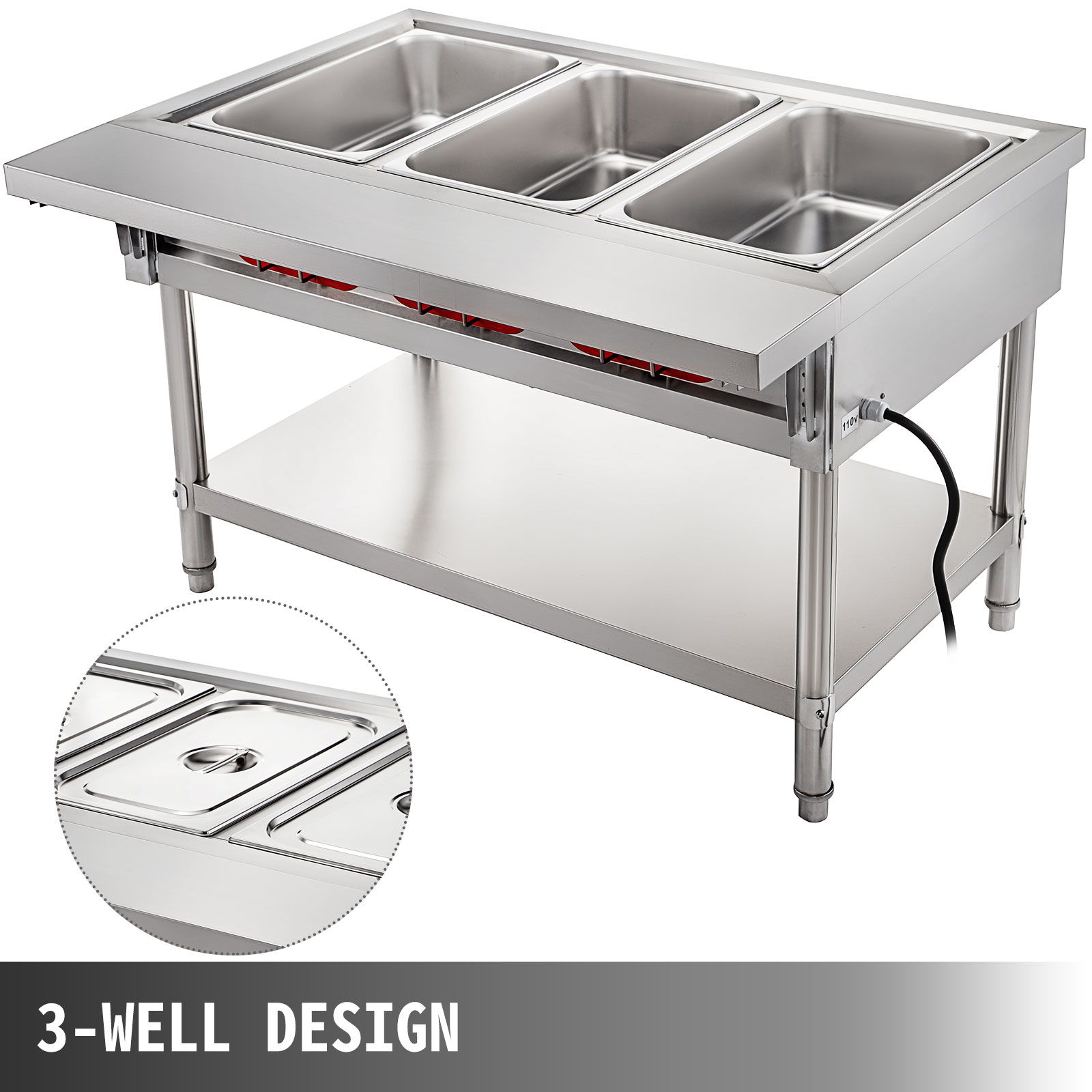 VEVOR Buffet Chauffant Électrique à 3 Bacs Chauffe-Plat Professionnel ...