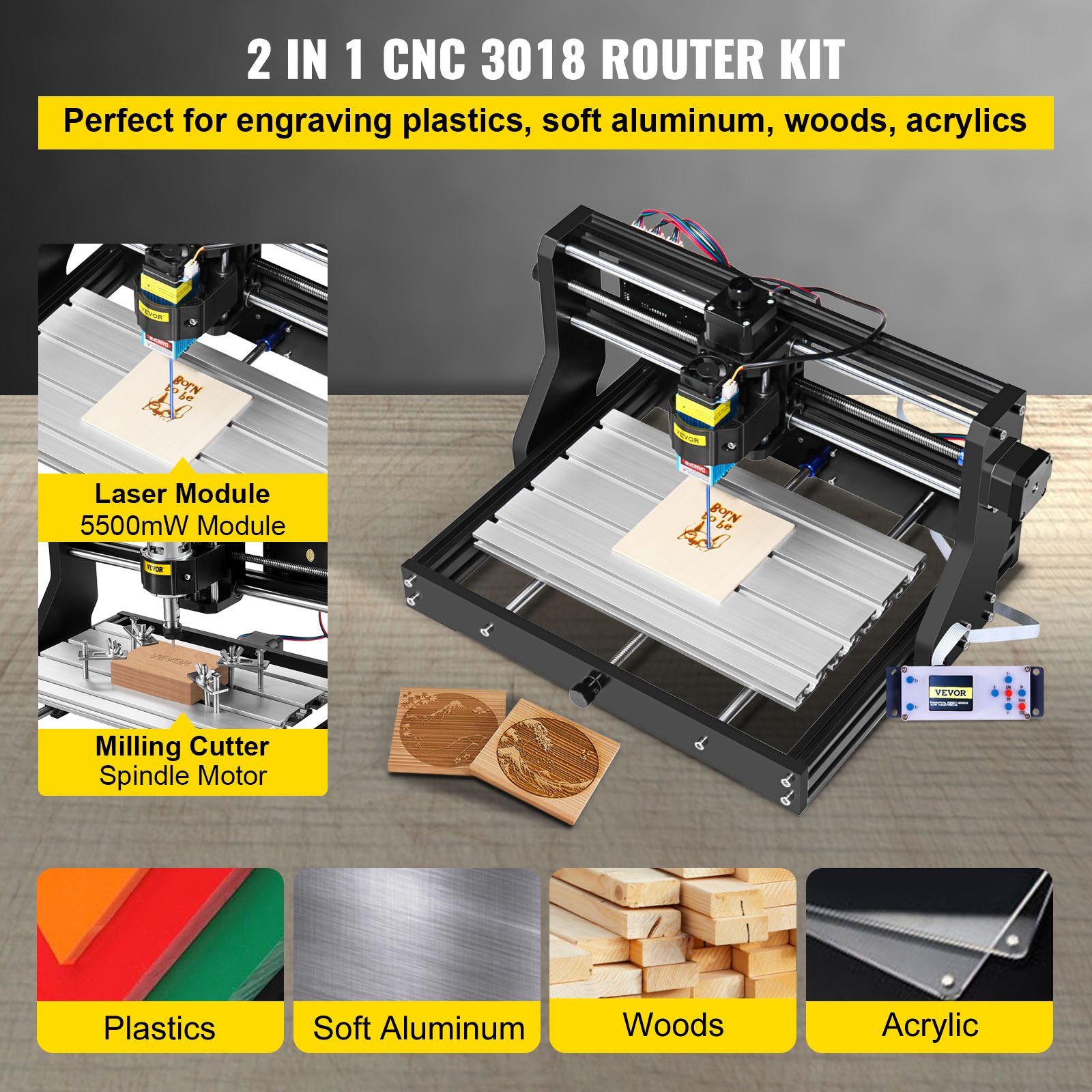 VEVOR Graveur Laser 3018 Pro 2 en 1 avec 5.5W Module Laser Machine ...