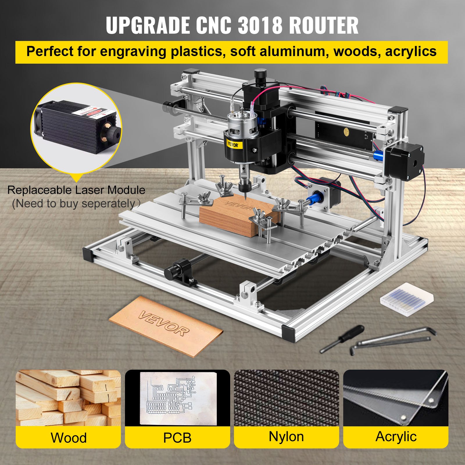 VEVOR Graveur Laser CNC 3018 Machine de Gravure 3 Axe DIY Graveur Bois ...