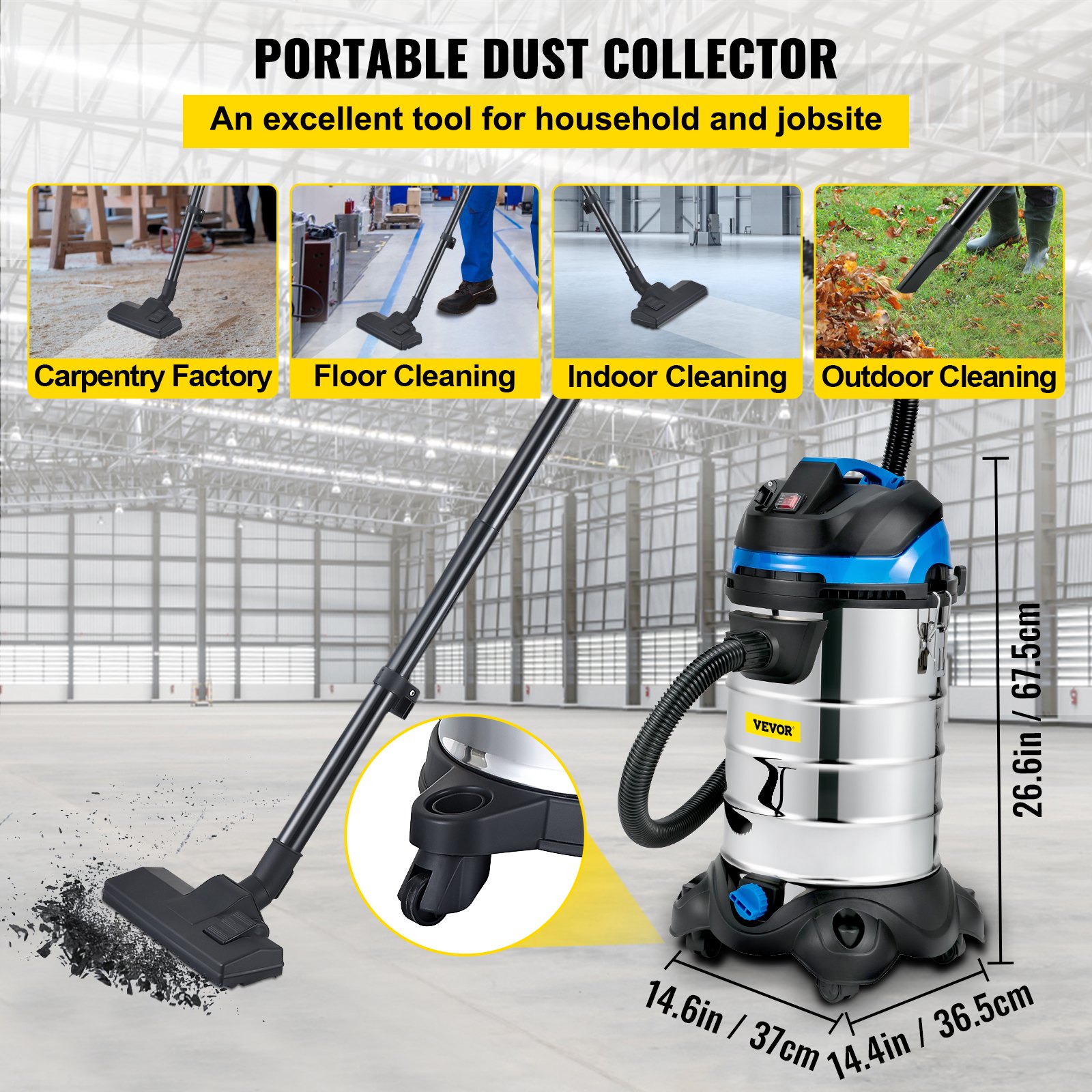 VEVOR Aspirateur Industriel Aspirateur Professionnel Chantier Capacité ...