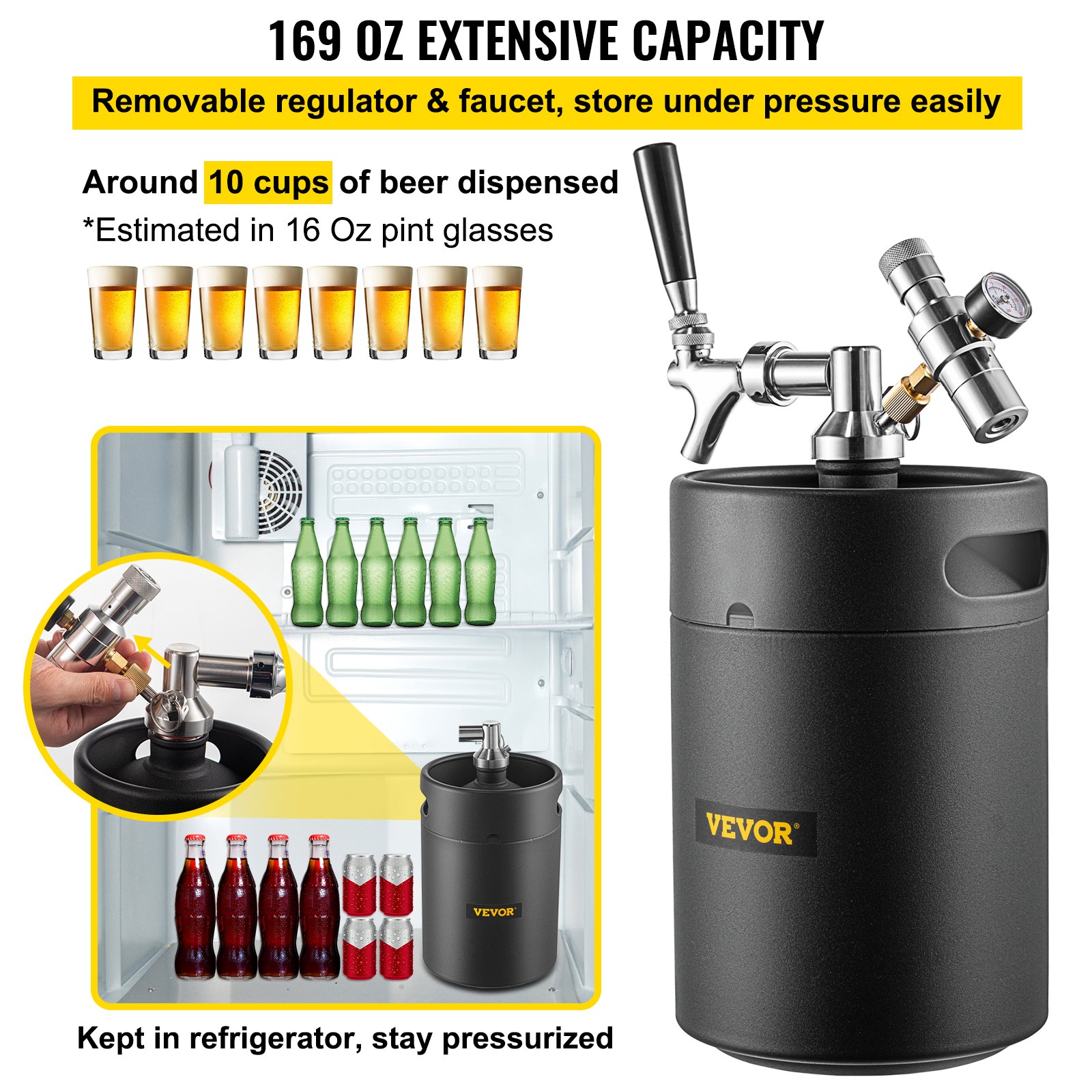 VEVOR Tireuse à Bière 5 L Système de Mini-Fût de Bière Φ185 x 320 mm ...