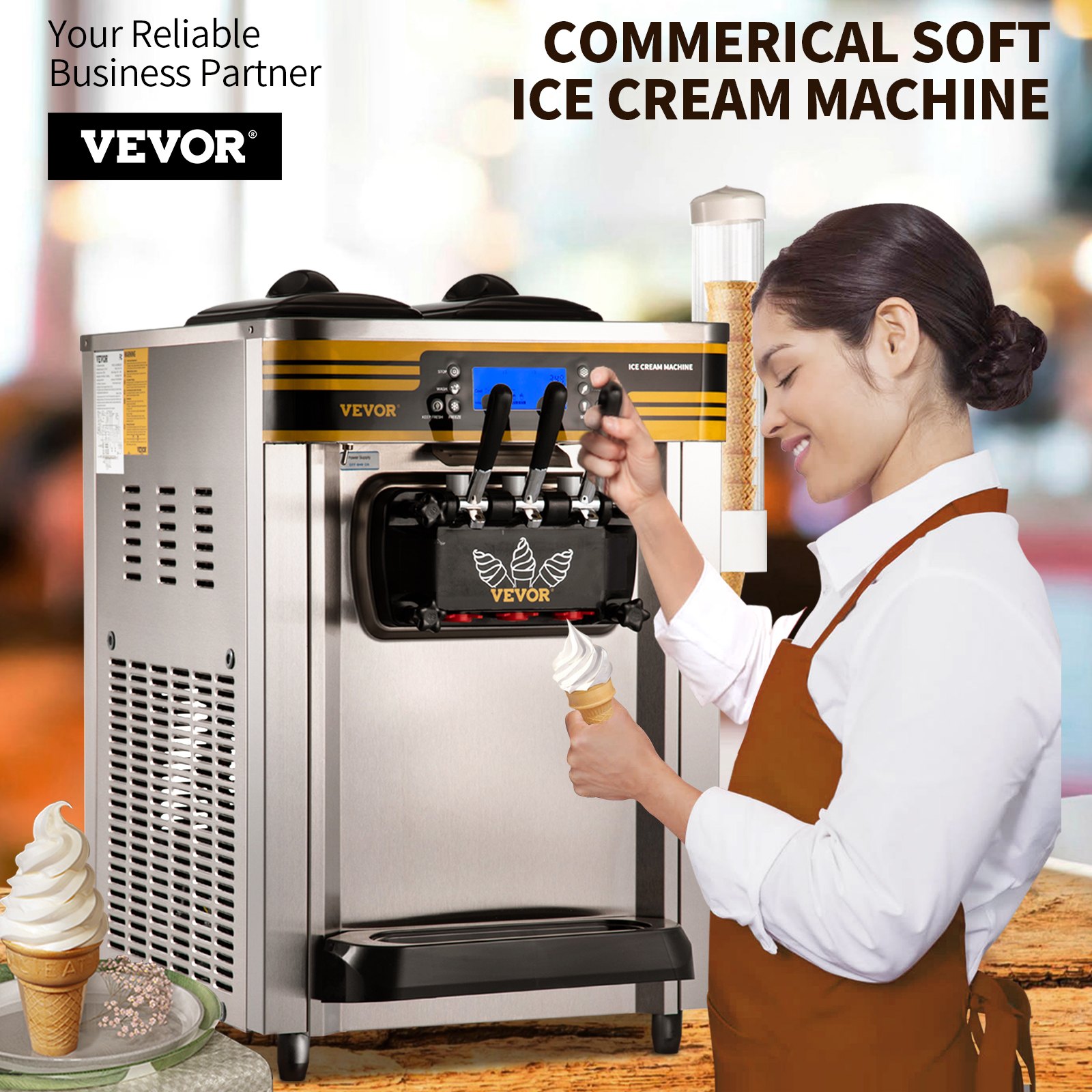 VEVOR Machine à Crème Glacée Molle 22-30L/h 2350W Machine à Glace ...