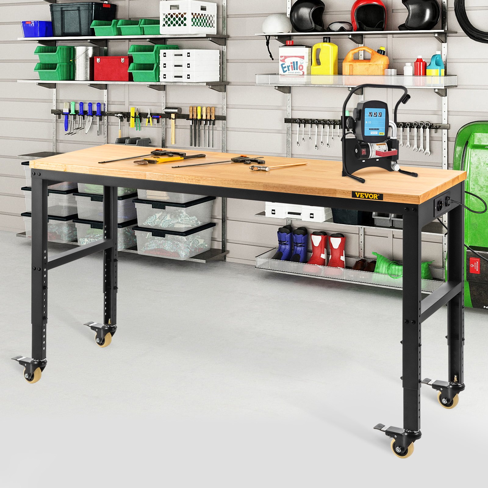 VEVOR Établi Garage Atelier Table de Travail Réglable 4 Roulettes 122 x ...