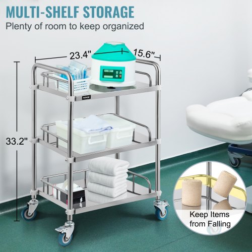 VEVOR Chariot de Laboratoire à 3 étages,Chariot de Service 85*66*39cm ...