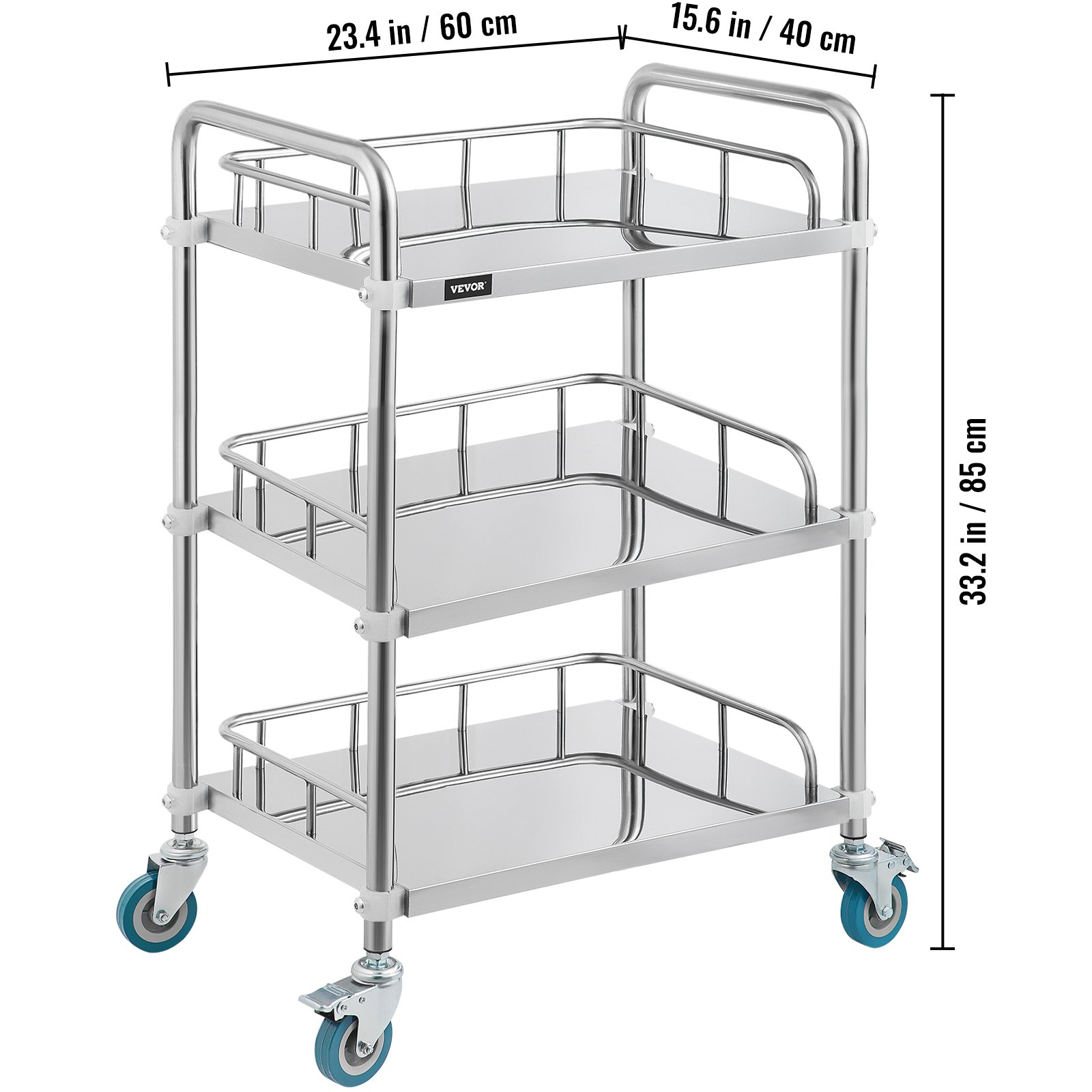 VEVOR Chariot de Laboratoire à 3 étages,Chariot de Service 85*66*39cm ...