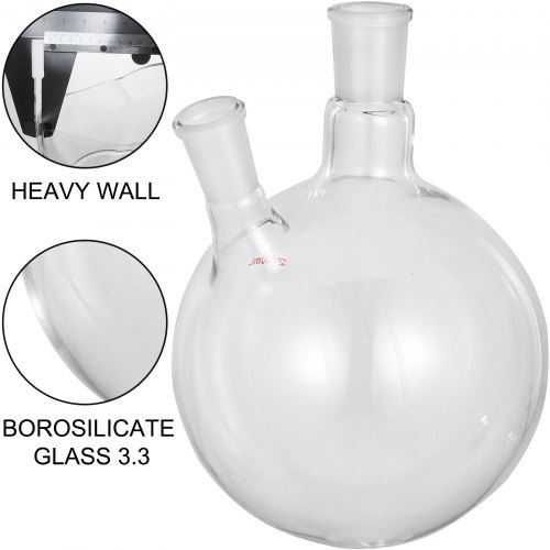 VEVOR Ballon Fond Rond à 2 Cols, Ballon de Laboratoire 2 L, Ballon ...