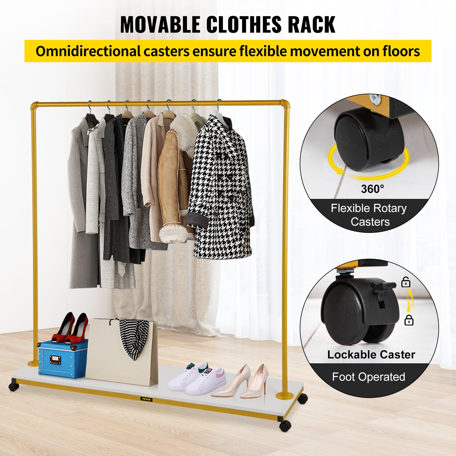 VEVOR Portant à Vêtements Mobile 150 x 36 x 160 cm Porte-Vêtements sur ...