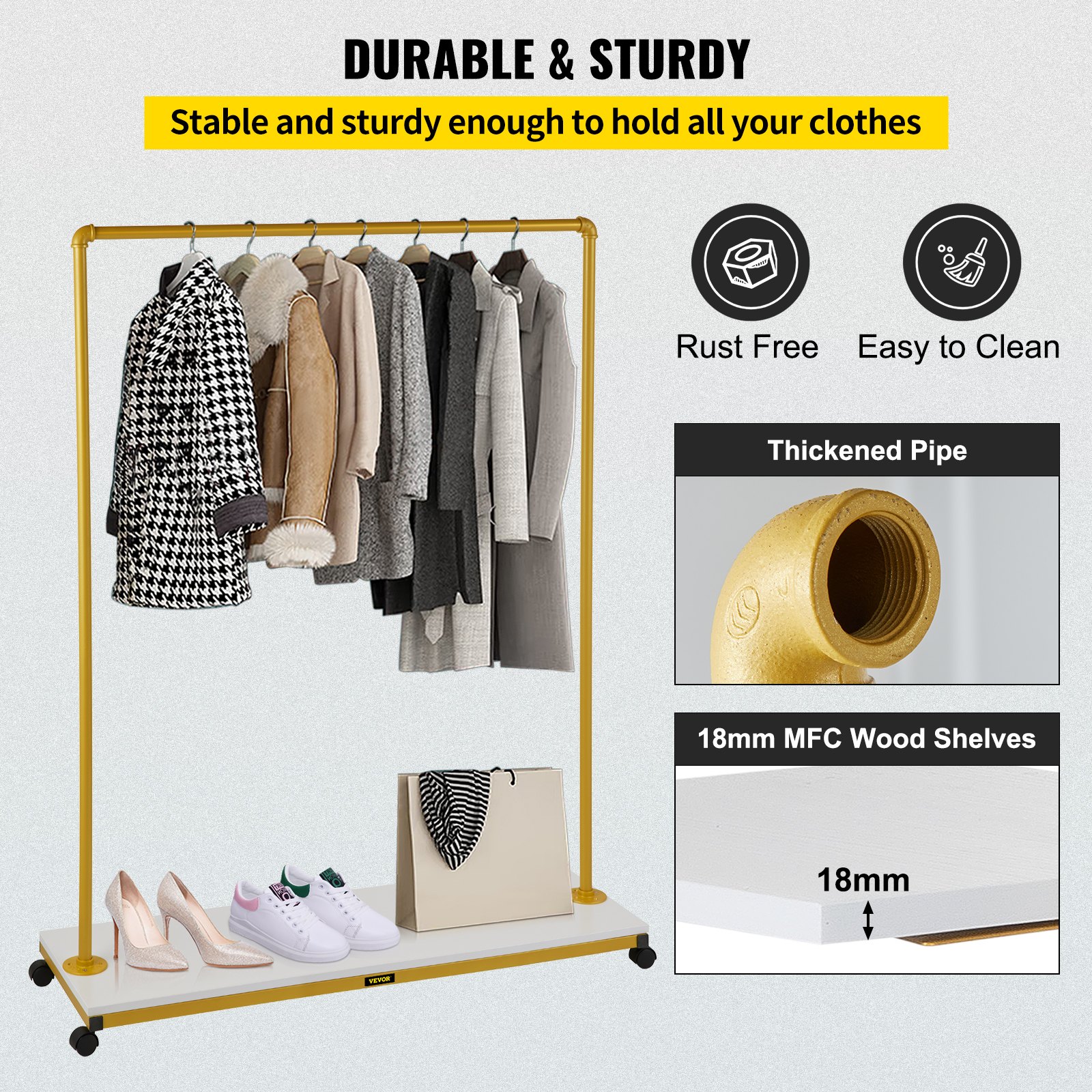 VEVOR Portant à Vêtements Mobile 120 x 36 x 160 cm Porte-Vêtements sur ...