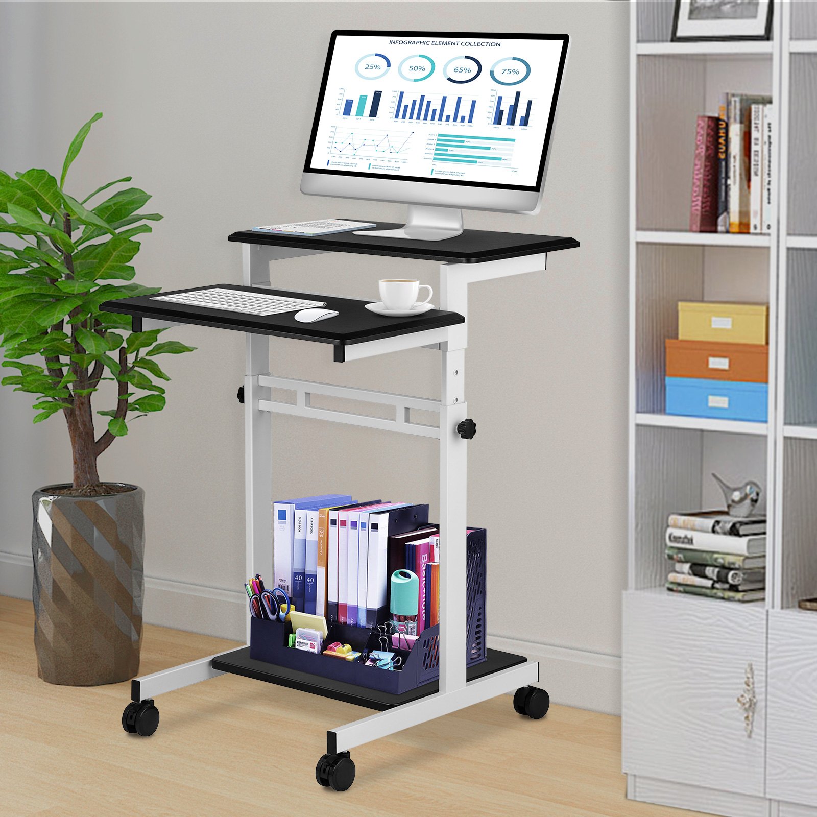 VEVOR VEVOR Scrivania Mobile a 3 Ripiani Regolabili da 87-119 cm ...