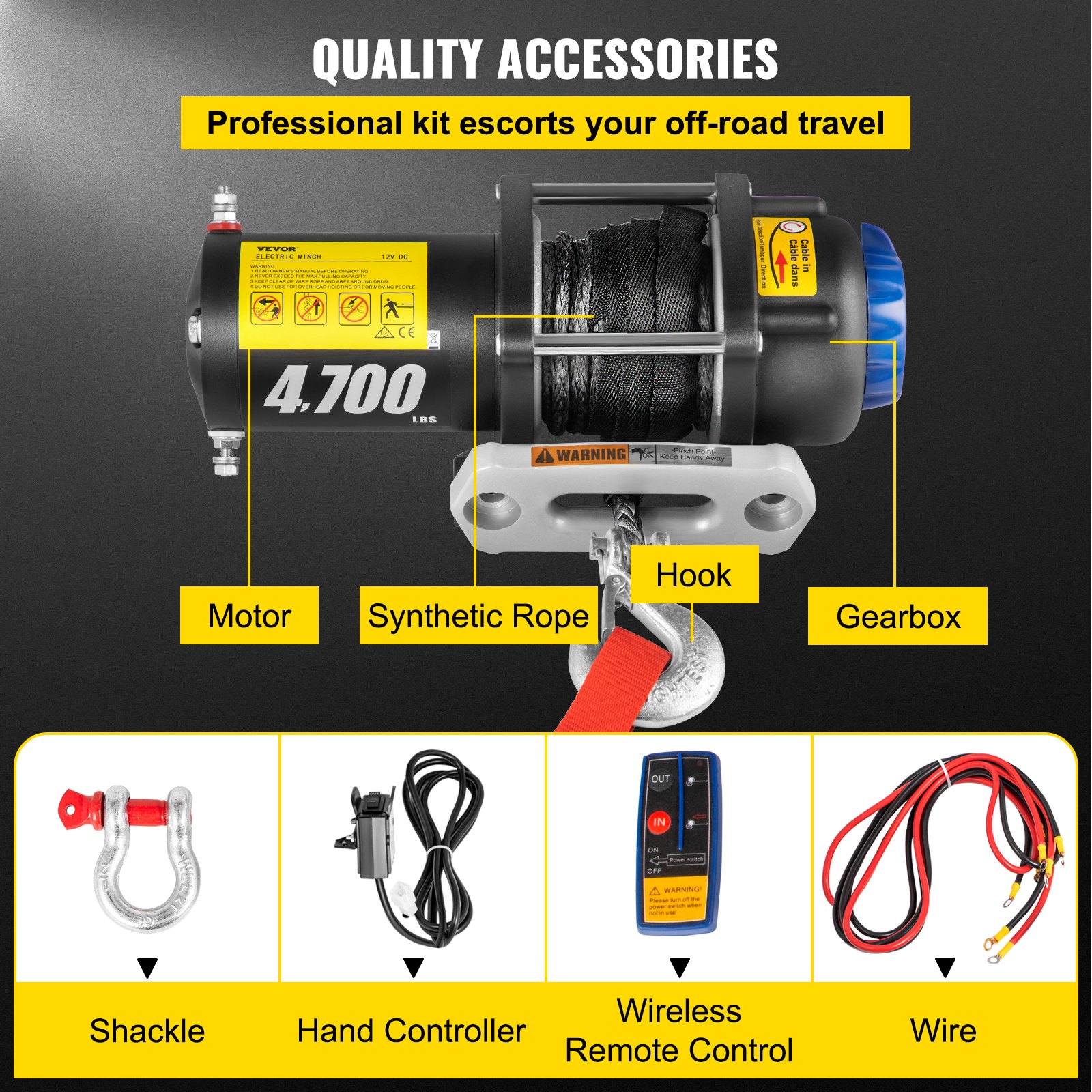VEVOR VEVOR Verricello Elettrico con Telecomando 2 KW 12 V Corda ...