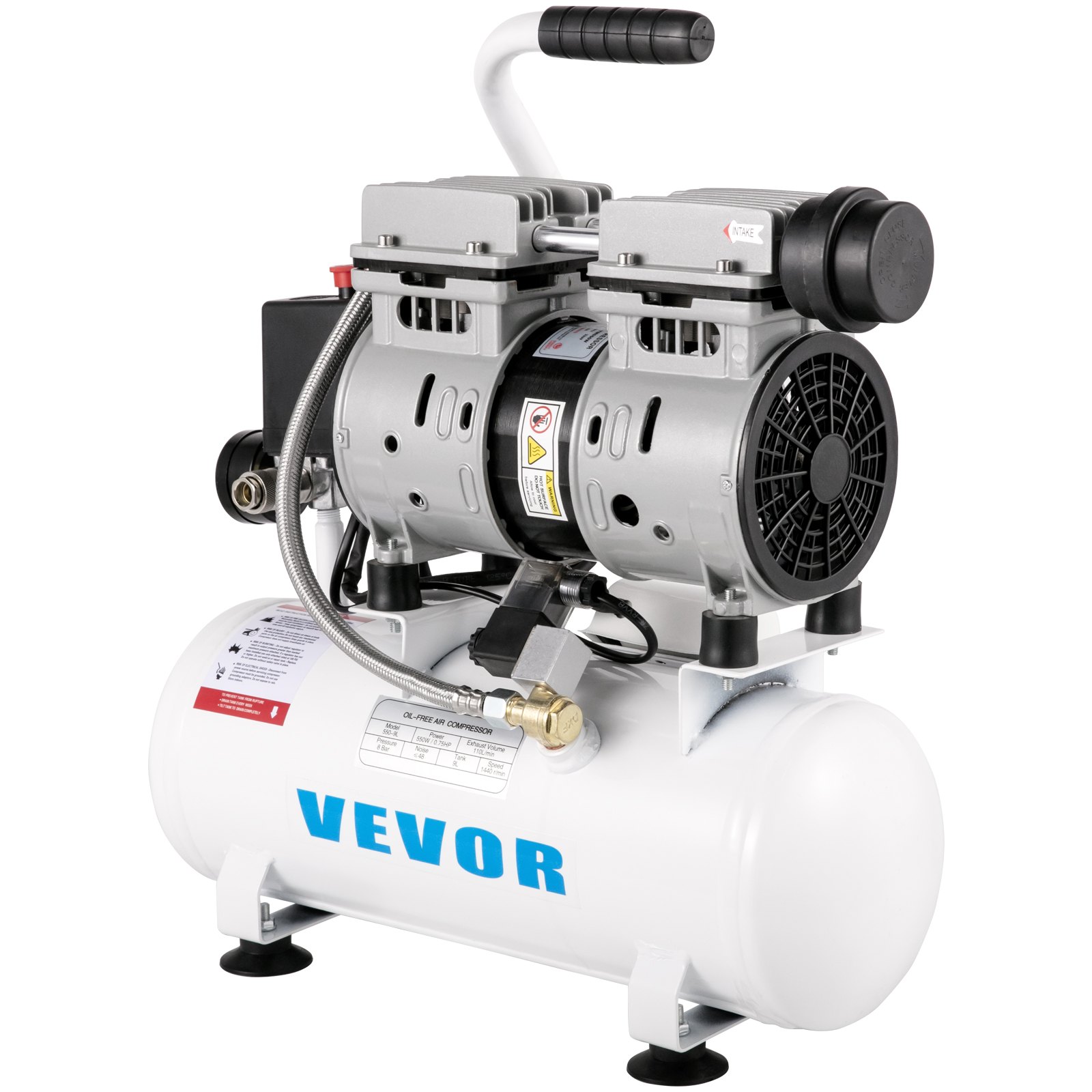 VEVOR VEVOR Compressore Silenzioso 550W, Compressore d'Aria Oil-free 9 ...