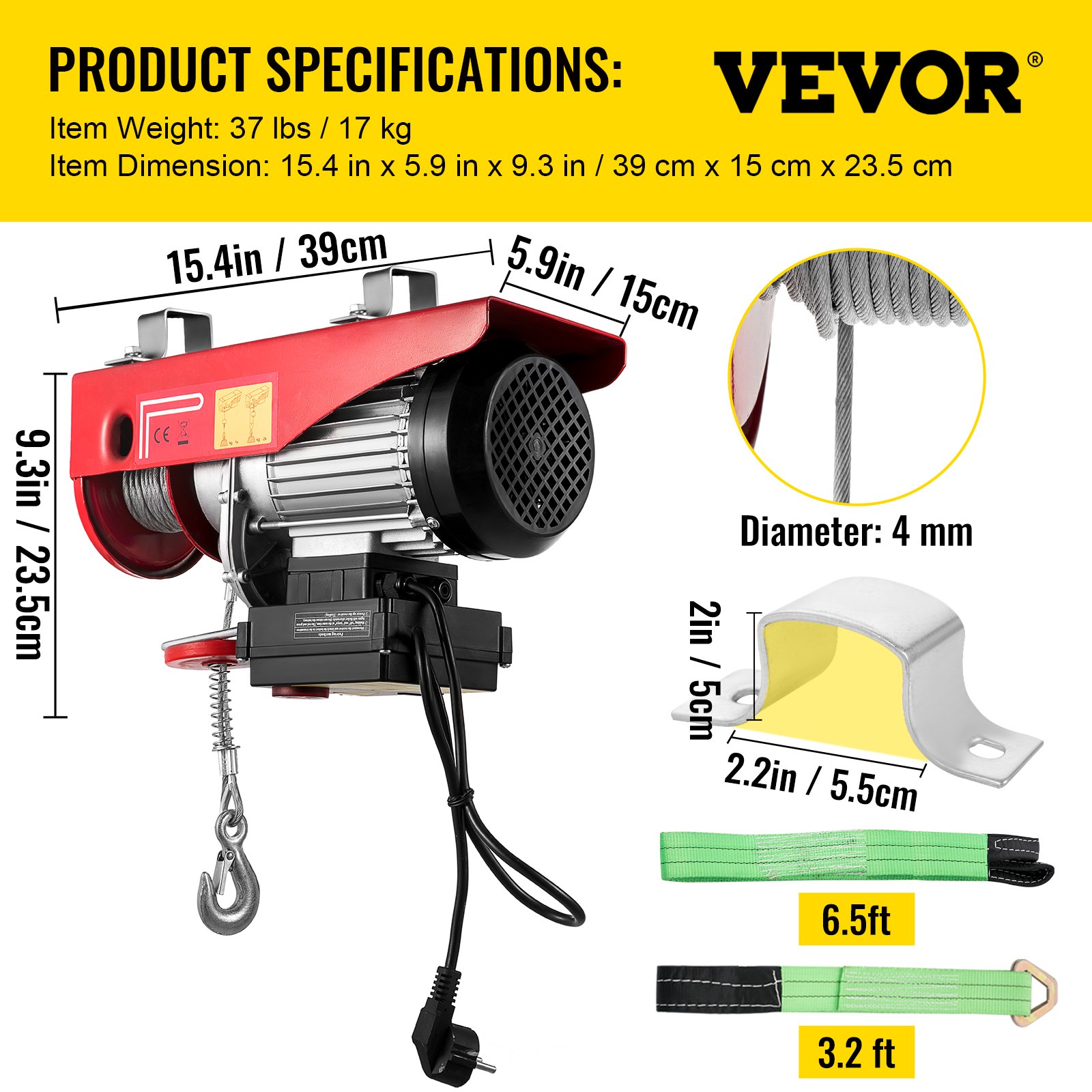 VEVOR VEVOR Paranco Elettrico Telecomandato 300kg/600kg, 1150W ...