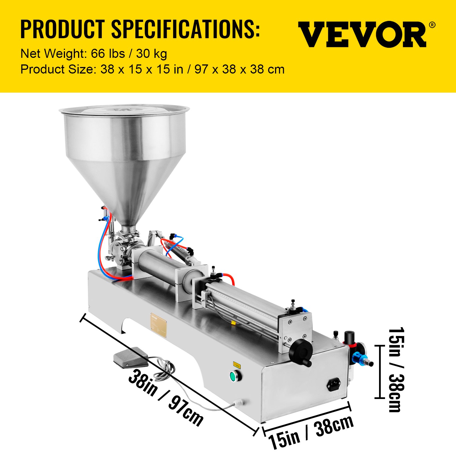 Vevor Pneumatische Vulmachine Semi-automatic Vloeibare Vulmachine Pasta ...