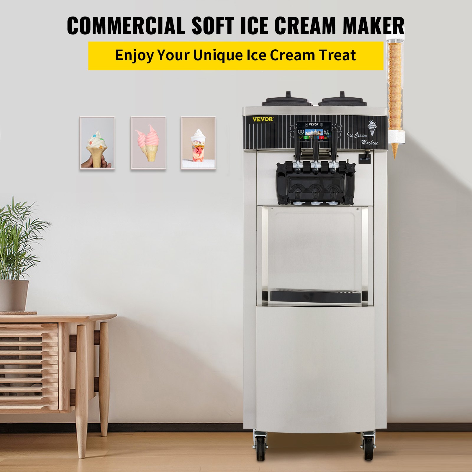 VEVOR Professionele Ijsmachine Softijsmachine 2200W met 1 Ijshoorntje ...
