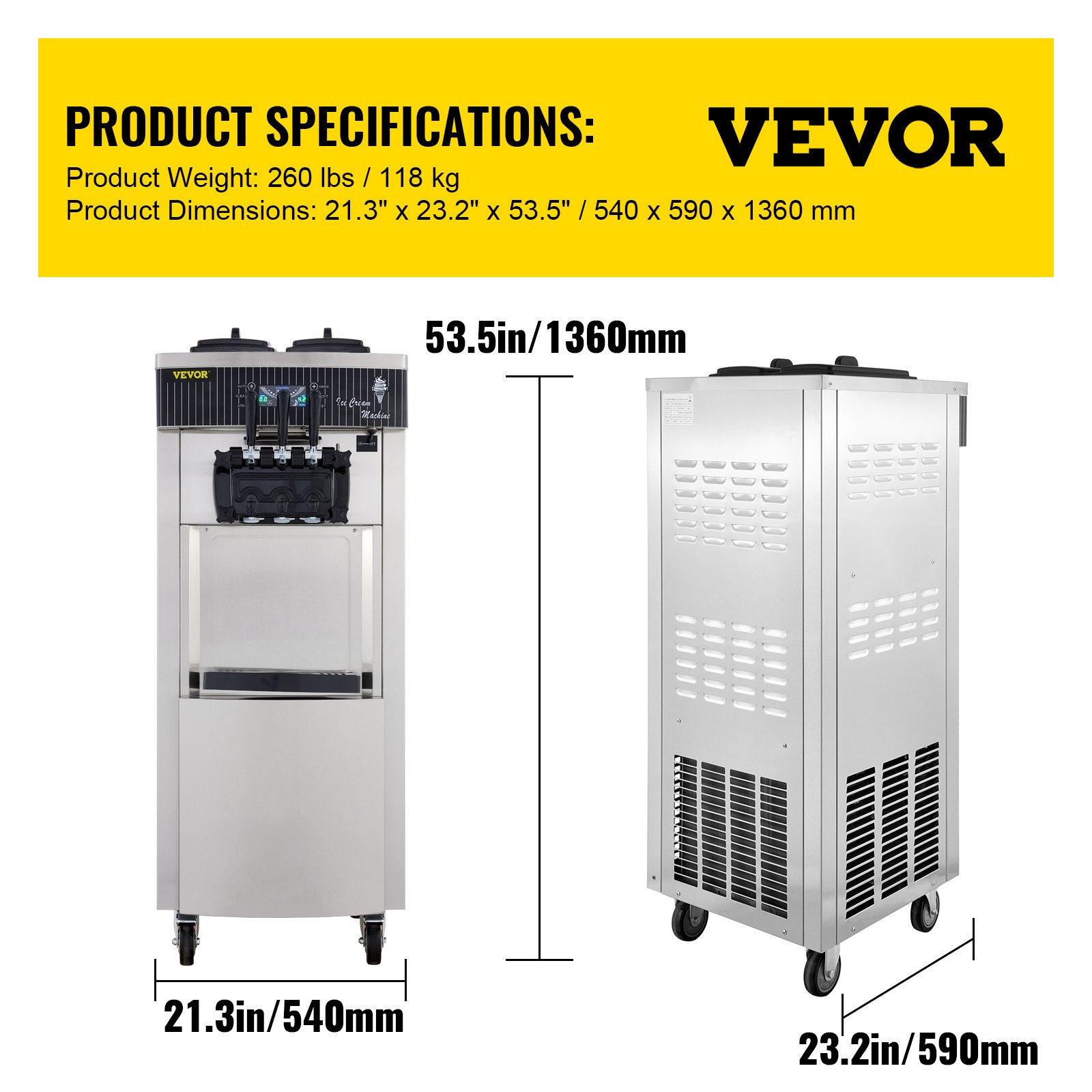 VEVOR Professionele Ijsmachine Softijsmachine 2200W met 1 Ijshoorntje ...