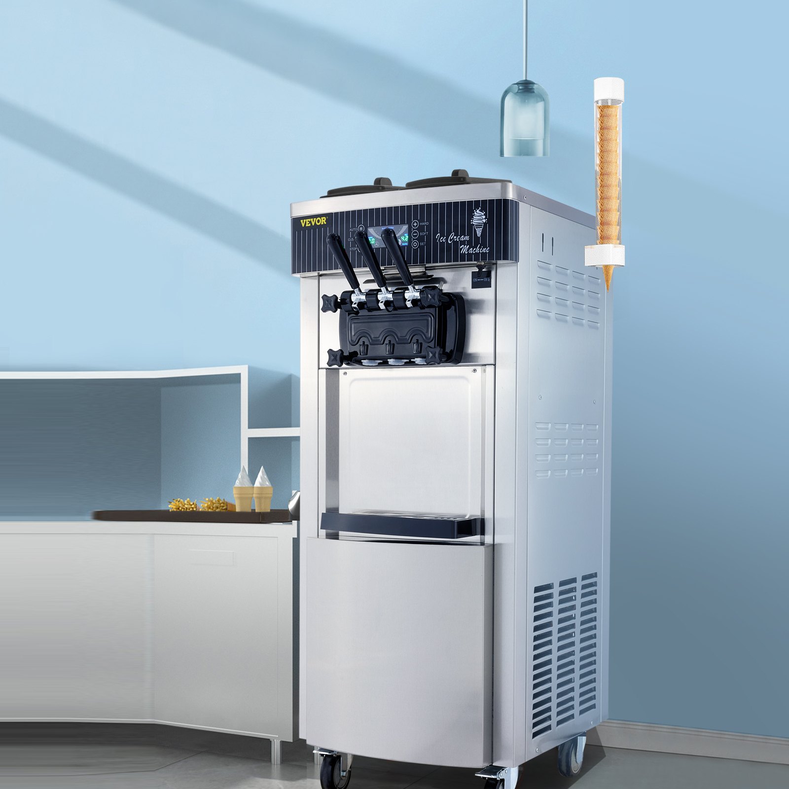 VEVOR Professionele Ijsmachine Softijsmachine 2200W met 1 Ijshoorntje ...