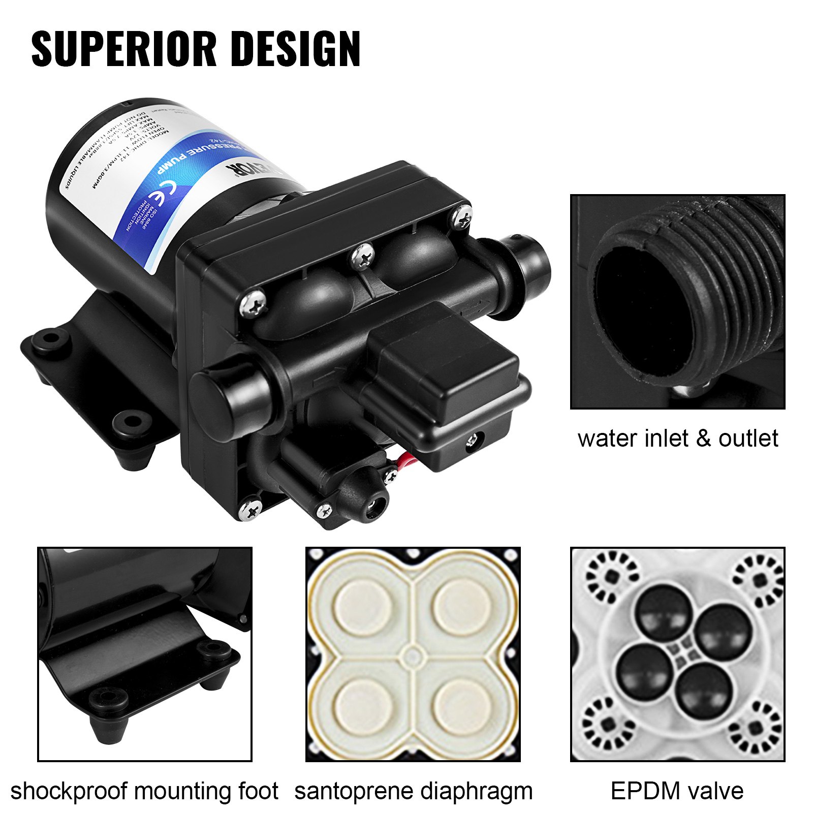 Vevor Waterpomp Voor Camper 12v Dc Membraanpomp Zelfaanzuigende Pomp ...