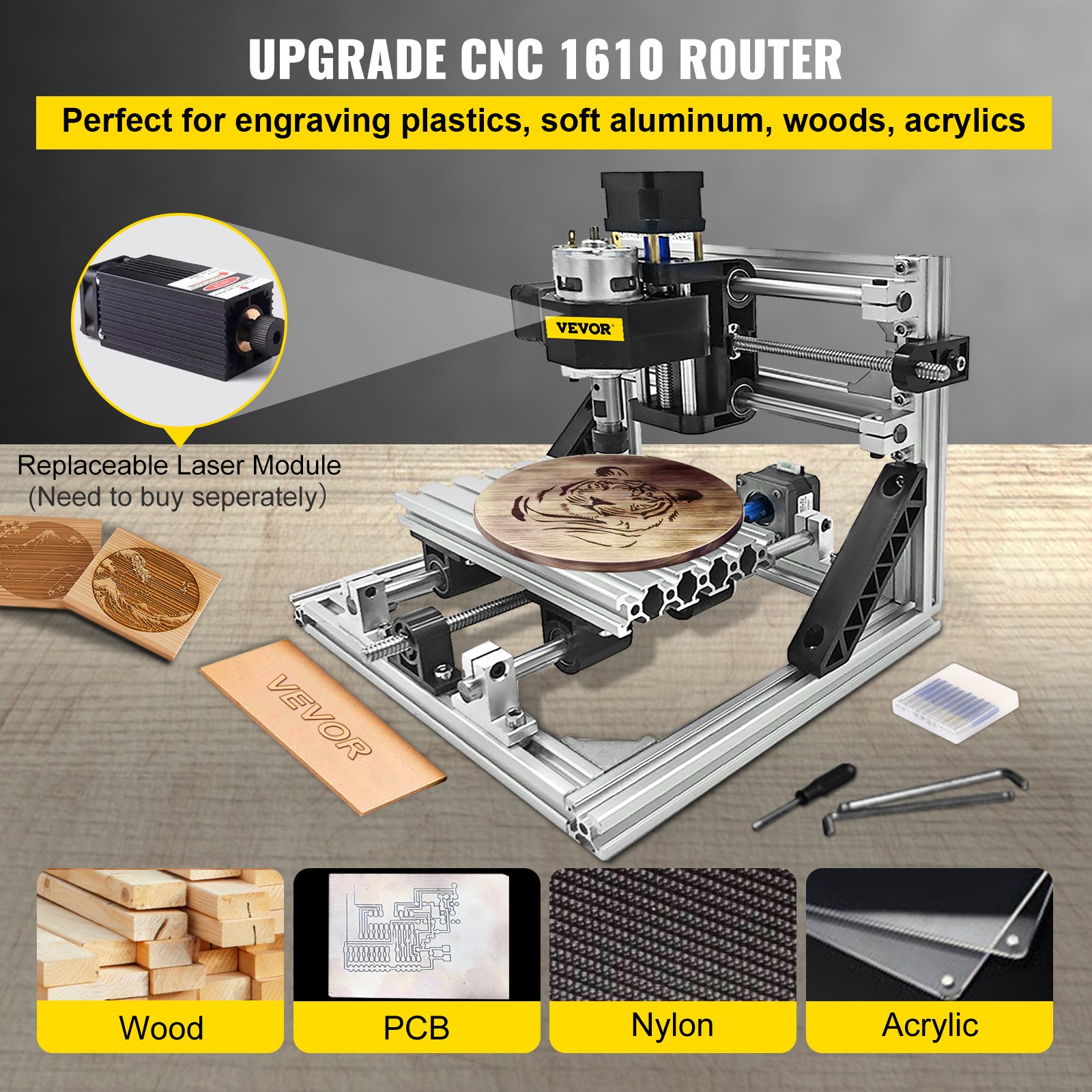 DIY CNC-machinekit 1610 GRBL-besturingsgraveermachine 3-assige ...