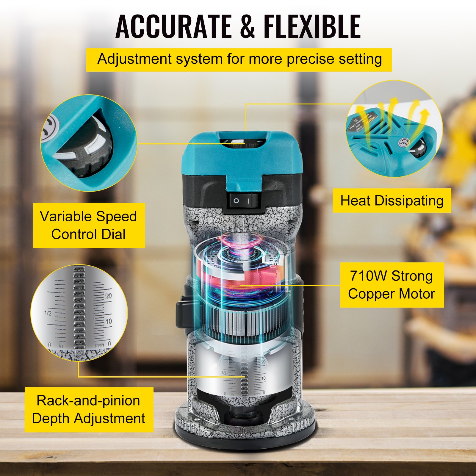 VEVOR Elektrische Hand Trimmer, 710 W Elektrische Trimmer-Router ...