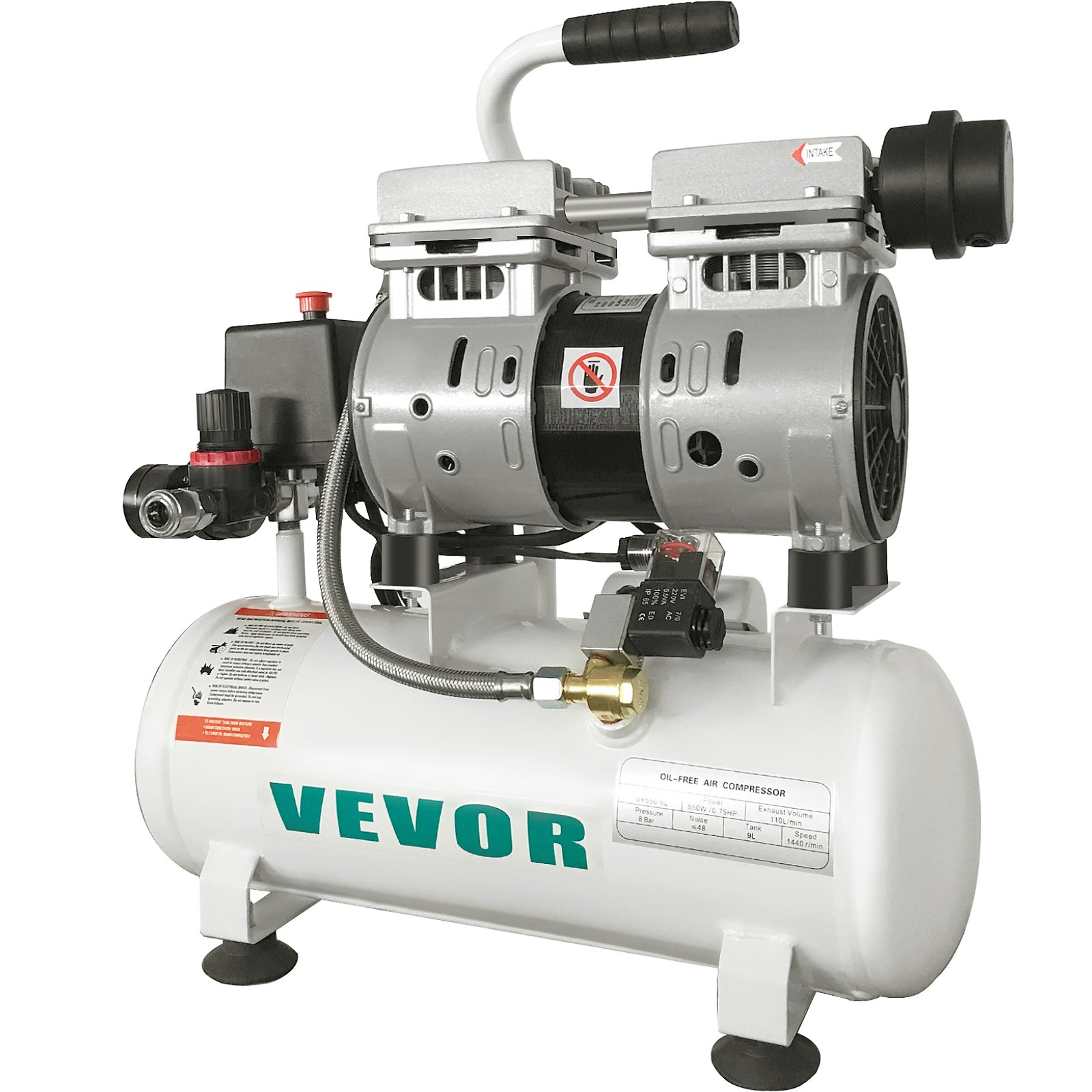 VEVOR Luchtcompressor Olievrije Pomp Draagbaar 550W Olievrije Stille ...