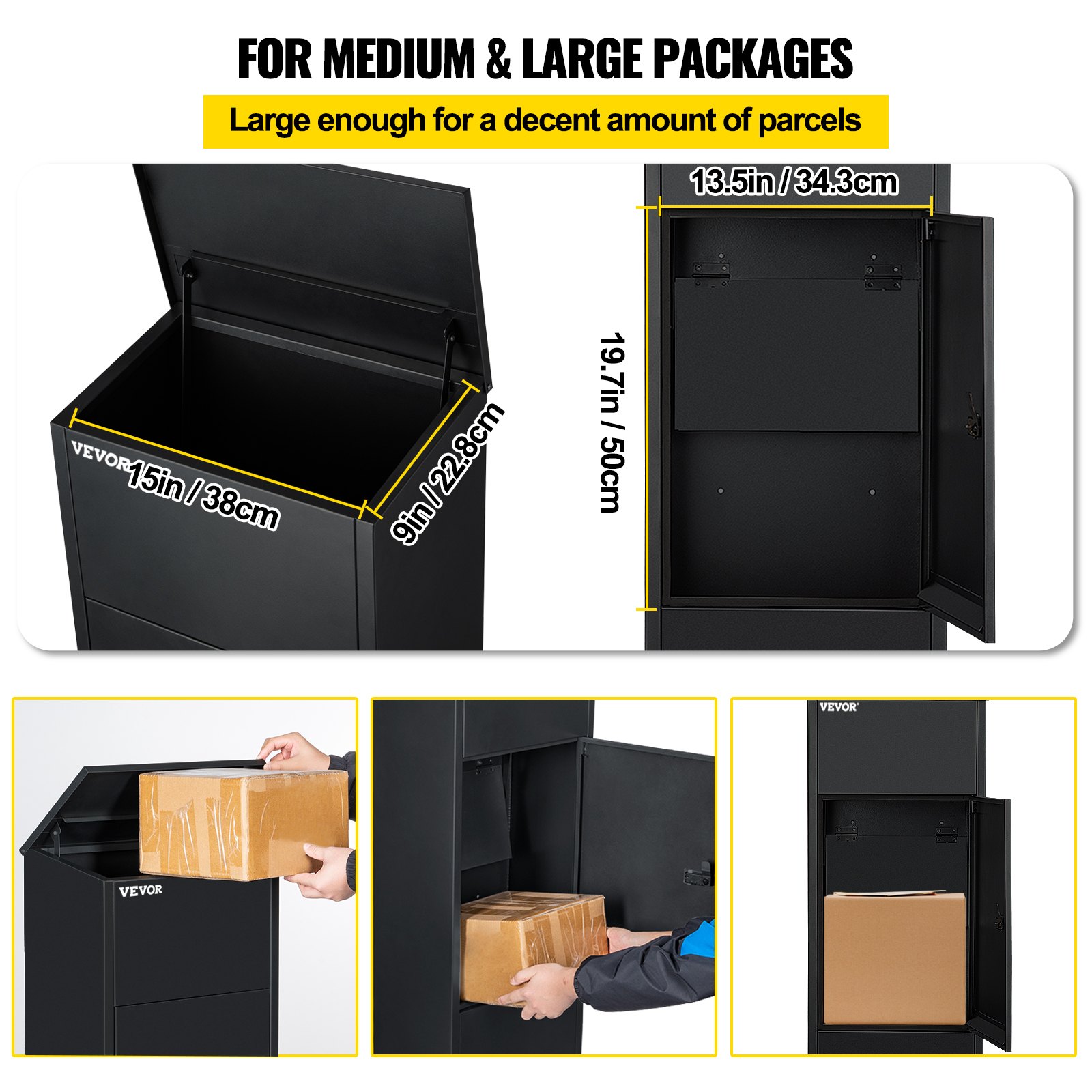 VEVOR Pakket Drop Box 38 x 23 x 105 cm Pakketbrievenbus Zwarte ...