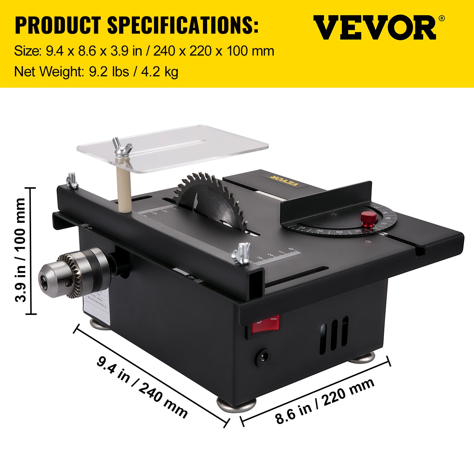 VEVOR Mini Tafelzaag 240x220x100 mm Kleine Tafelzaag 96W Mini Precisie ...