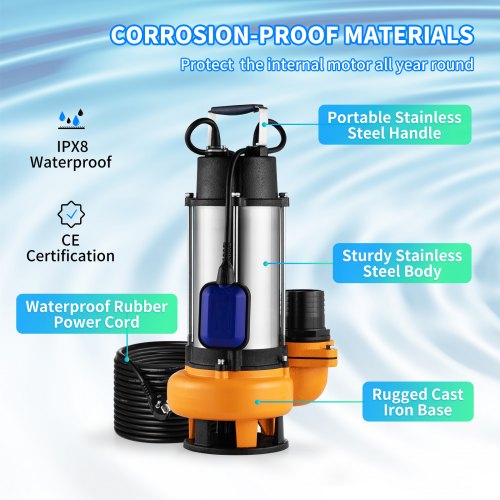 VEVOR dompelpomp vuilwaterpomp 6000L/h incl. vlotterschakelaar 2200W ...