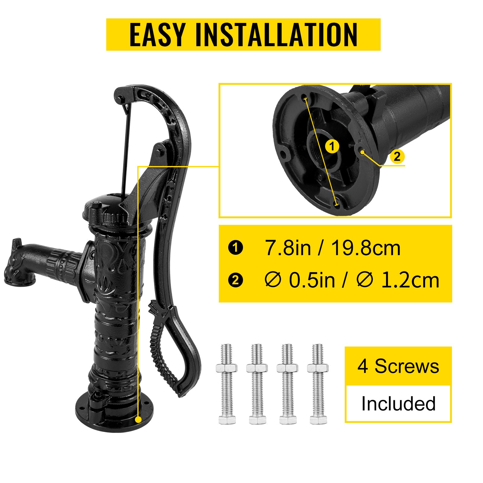 VEVOR Waterpomp Handpomp 40x15x68cm Gietijzer Tuinpomp Lengte ...