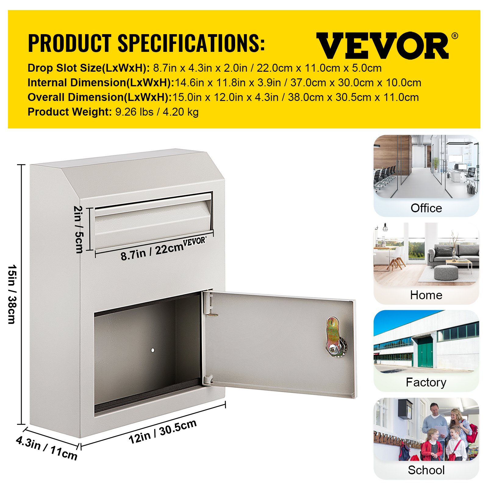 VEVOR Ideeënbus Donatiebus Staal 38x30,5x11cm Stembus Opmerkingenvak ...