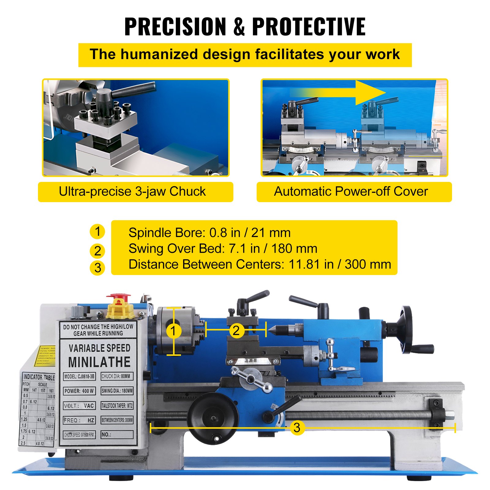 Precyzyjna mini tokarka do metalu VEVOR o zmiennej prędkości 2250 obr ...