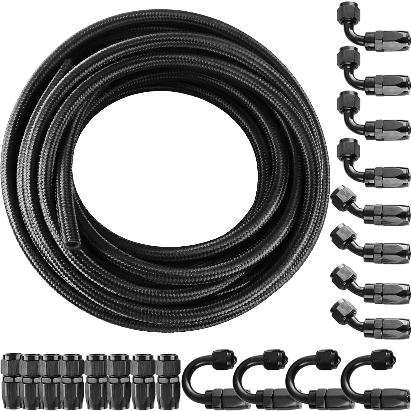 AN6 Nylon Stainless Steel Braided Fuel Hose Fuel Adapter Kit Oil Line ...