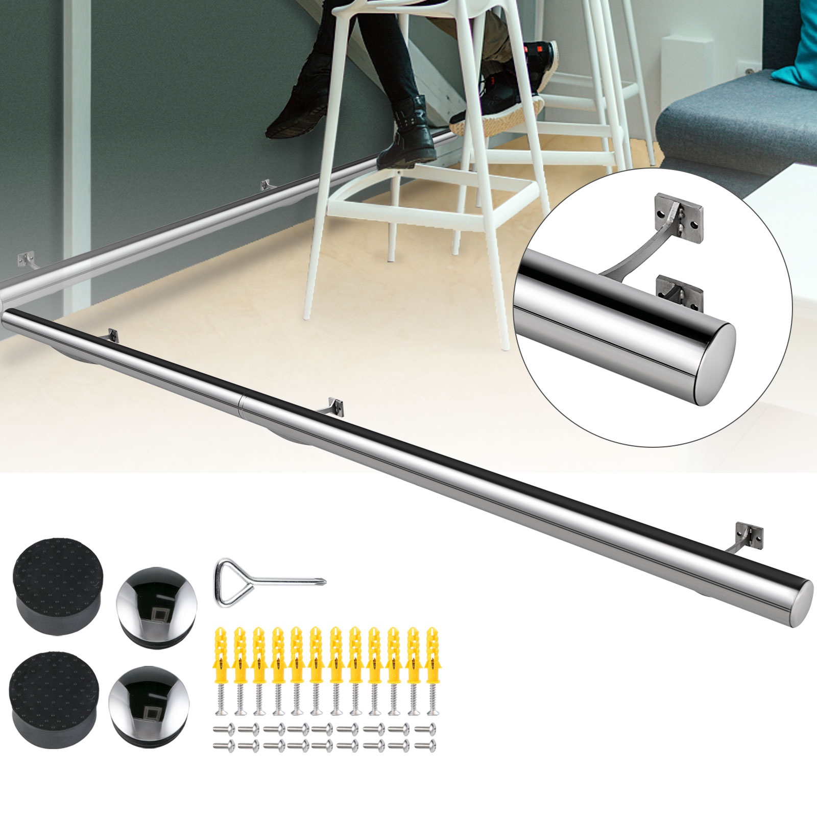 Bar Foot Rail Kit, Bar Mount Foot Rail Kit, 7ft, Bar Foot Rail With 2 ...