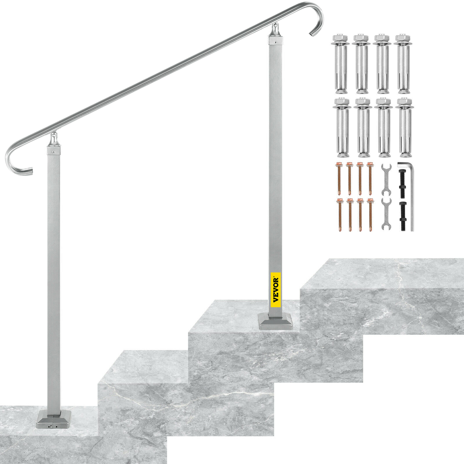 VEVOR Stair Railing Hand Rail Kit Fit 2 or 3 Steps Alloy Metal Step ...