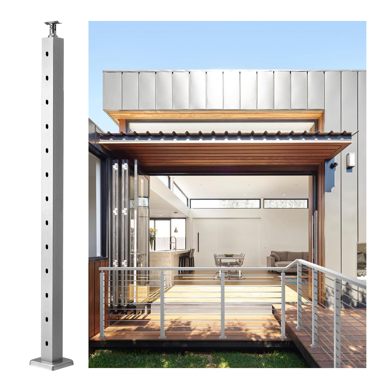 Vevor Cable Railing Post Deck Railing 42x2x2" Sliver Post W/ Pre ...
