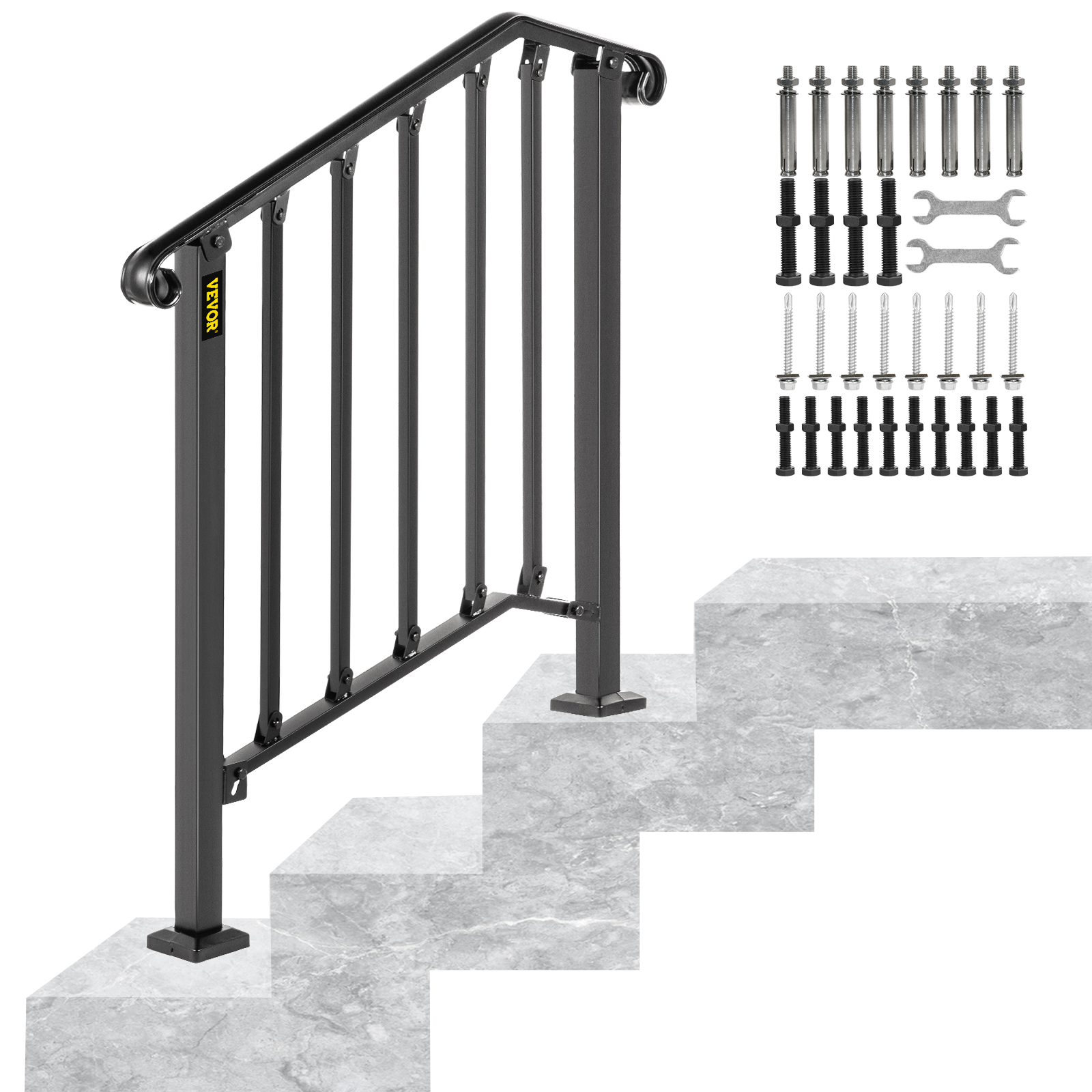 Iron Handrail Picket #2 Hand Railing Rail Fits 2 Steps Black Fit Home ...