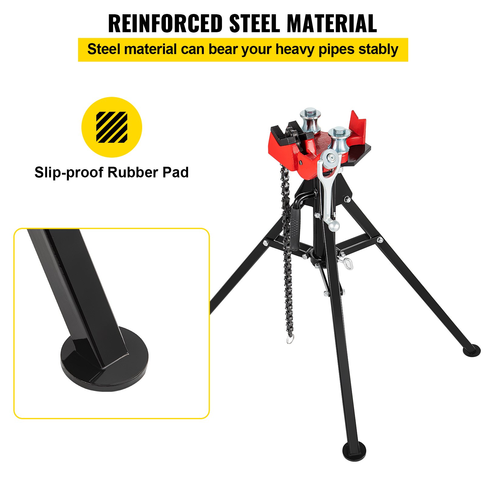 VEVOR Tripod Pipe Chain Vise, 1/8"-5" Pipe Capacity with Portable ...