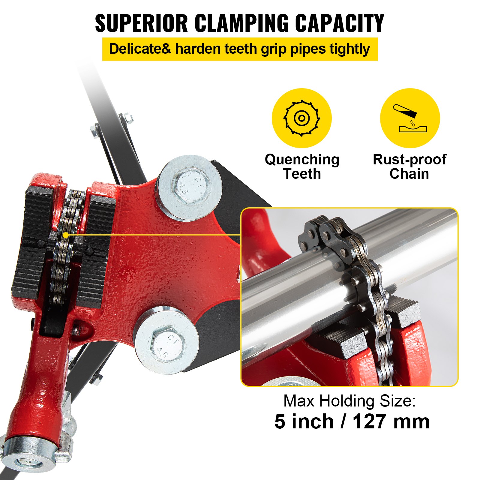 VEVOR Tripod Pipe Chain Vise, 1/8"-5" Pipe Capacity, 36.4“ Length Chain ...