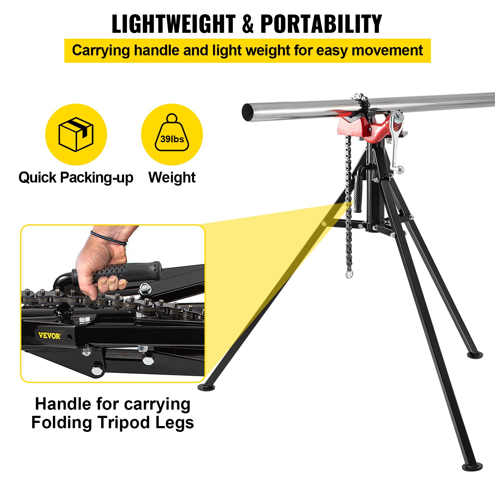 VEVOR VEVOR Tripod Pipe Chain Vise, 1/8"-5" Pipe Capacity with Portable ...