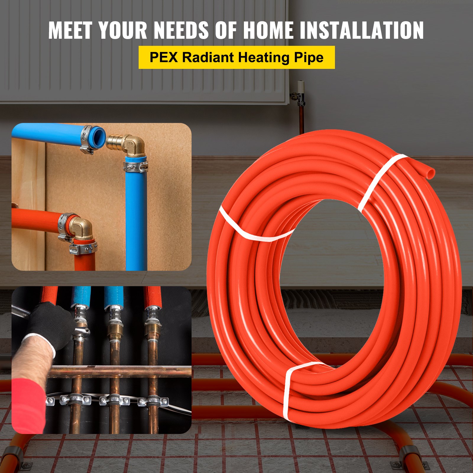 VEVOR 1000Ft PEX Tubing Pipe 1/2" PEX Tubing Oxygen Barrier Radiant ...