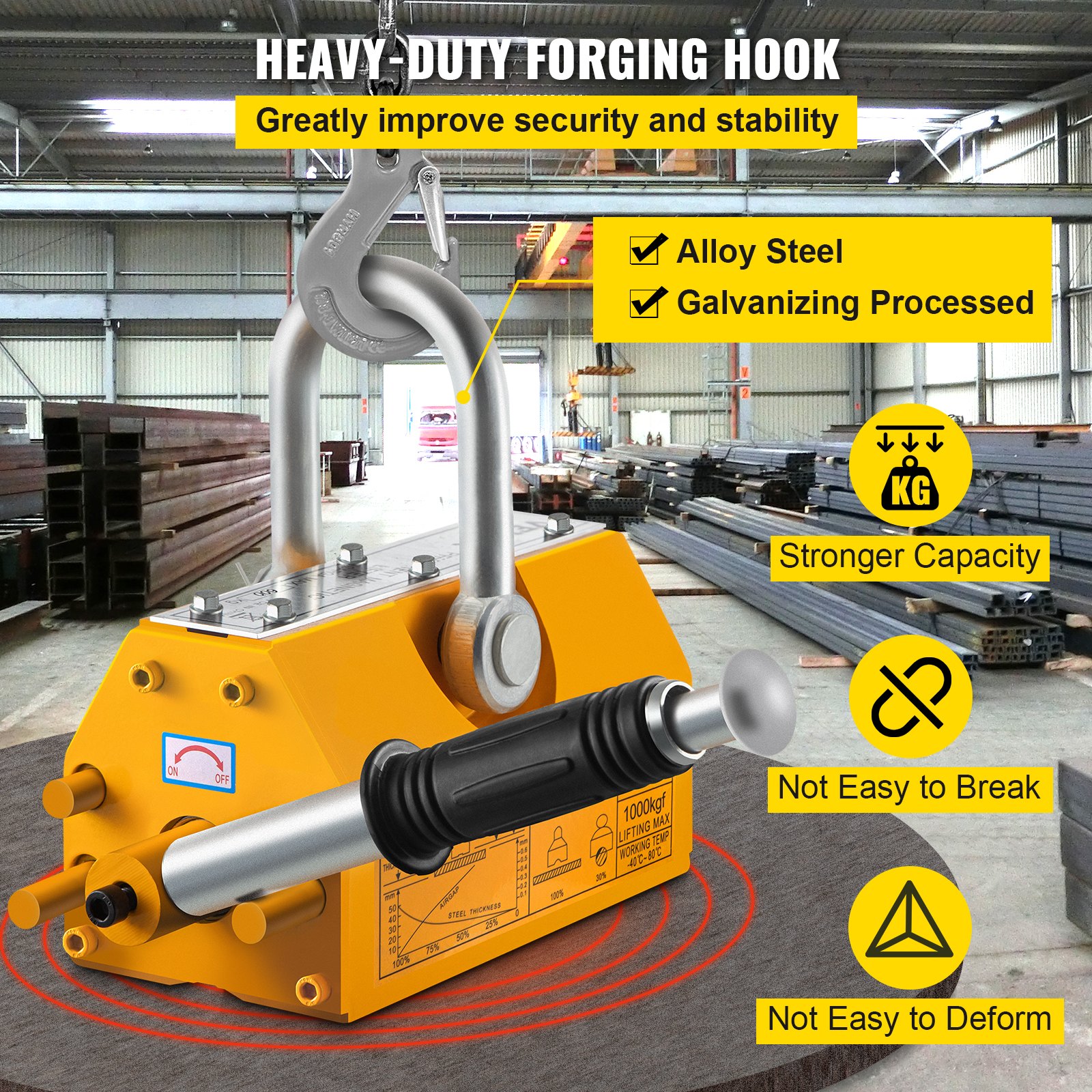 VEVOR Permanent Magnetic Lifter, 2200lbs Pulling Capacity Steel Lifting ...